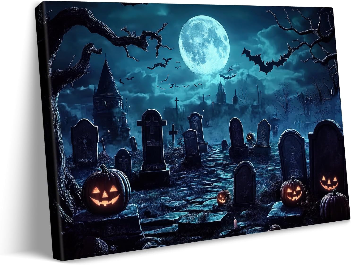 AEFER Gothic Vintage Halloween Canvas Wall Art Deserted Tomb in Blue ...