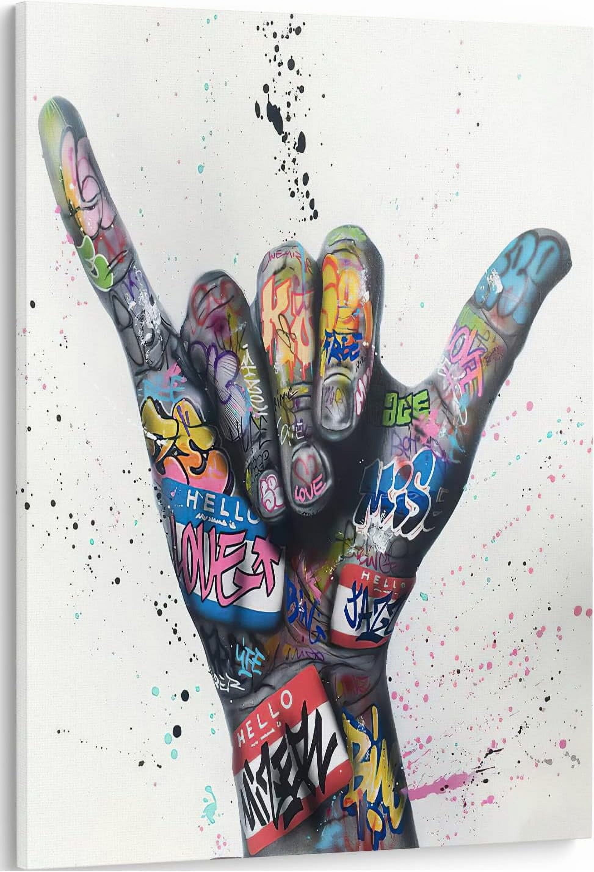 AEFER Graffiti Canvas Wall Art Colorful Shaka Sign Gesture Poster ...