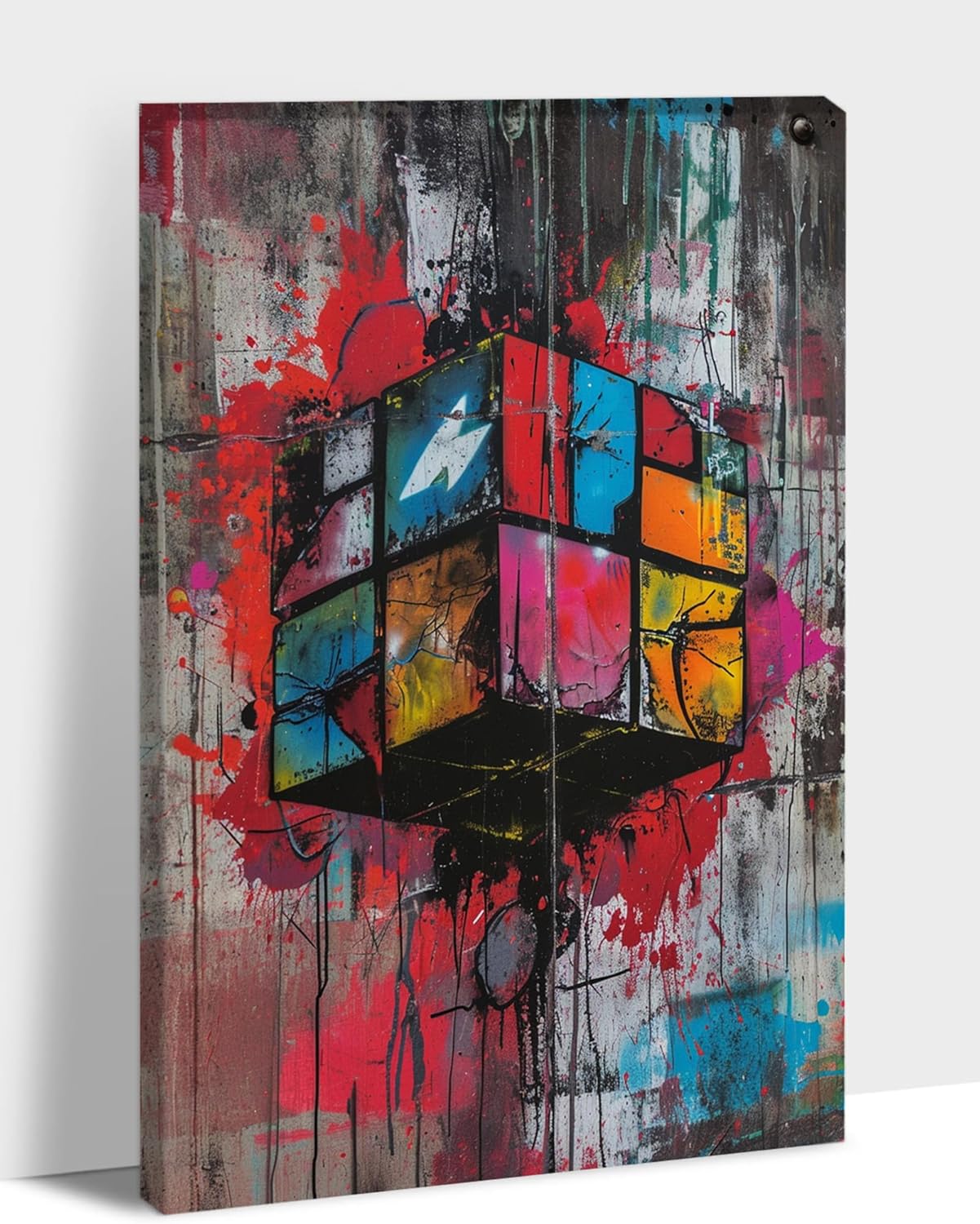 AEFER Graffiti Canvas Wall Art, Colorful Street Art Prints, Magic Cube Art for Boy Room, Modern ...