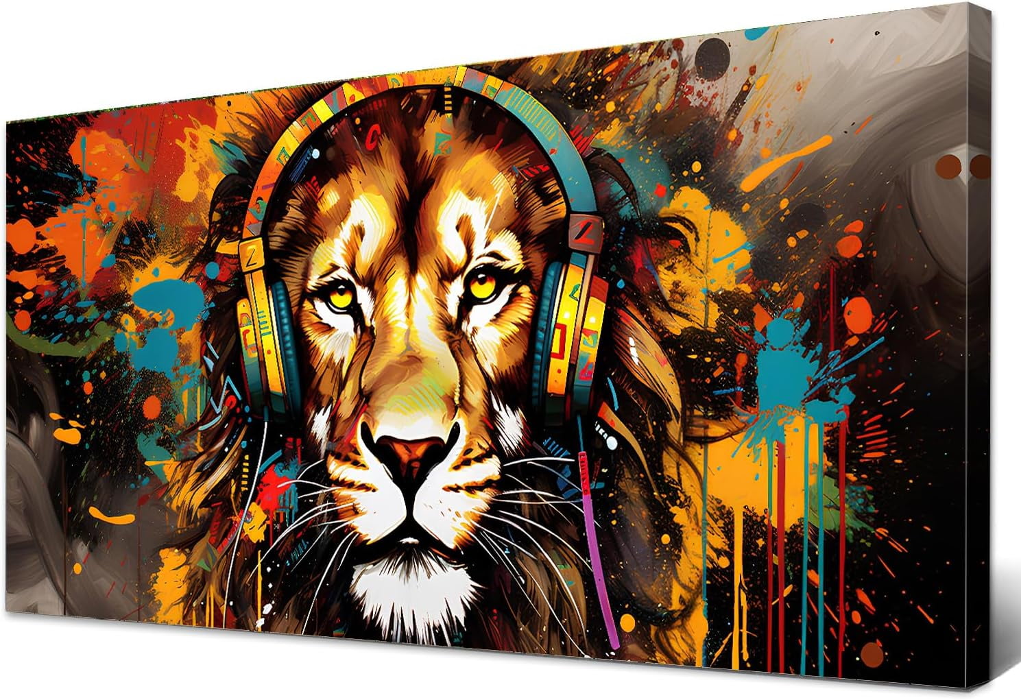 AEFER Graffiti Lion with Headphone Wall Art Colorful Abstract Lion ...