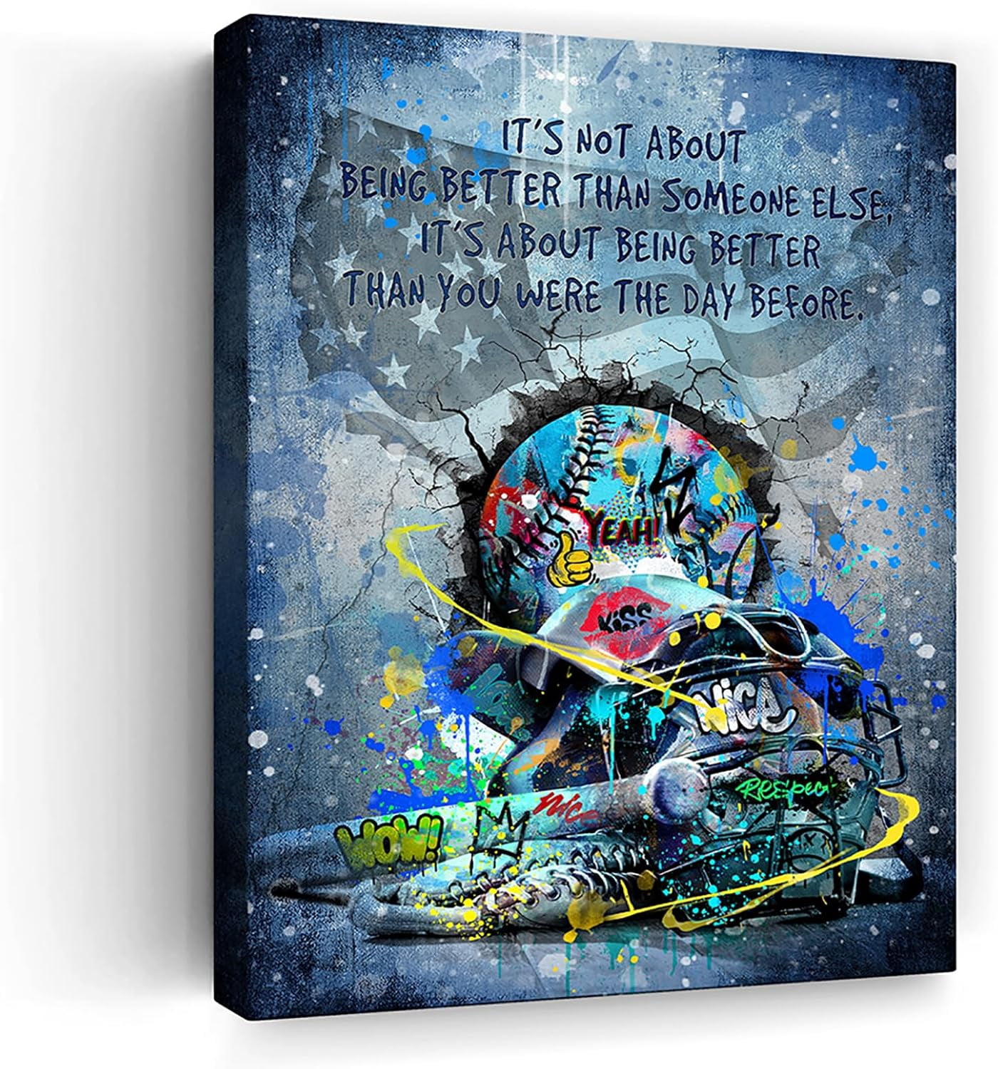 AEFER Graffiti Softball Wall Art-Bedroom Decor for Teen Boys-American ...