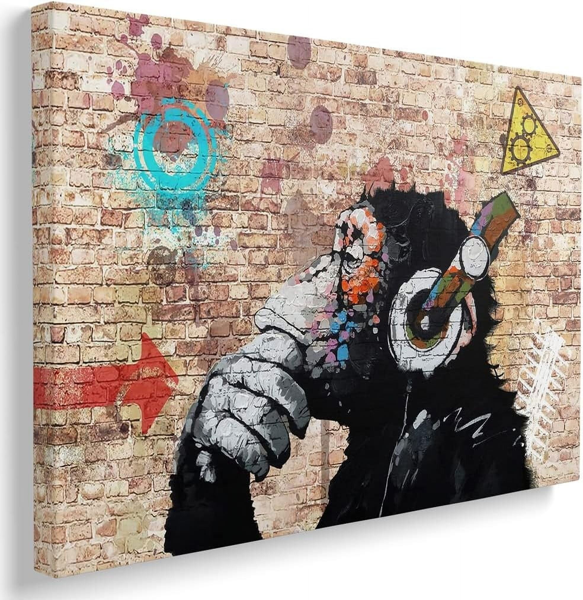 AEFER Graffiti Wall Decor Monkey Banksy Canvas Wall Art Print Dj Thinking Monkey with Headphones ...