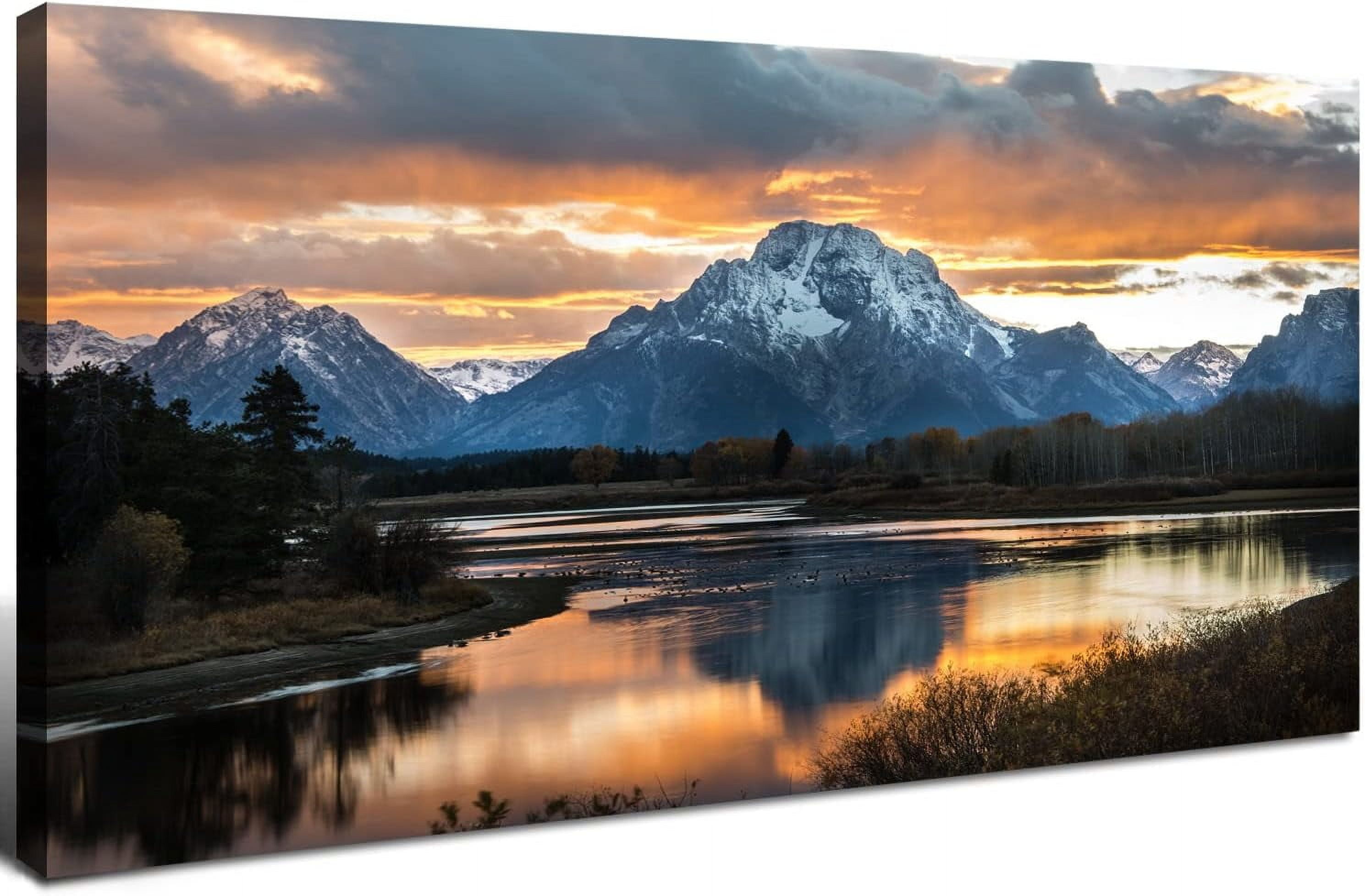 AEFER Grand Teton Mountain Wall Art National Park Posters Sunset Oxbow ...