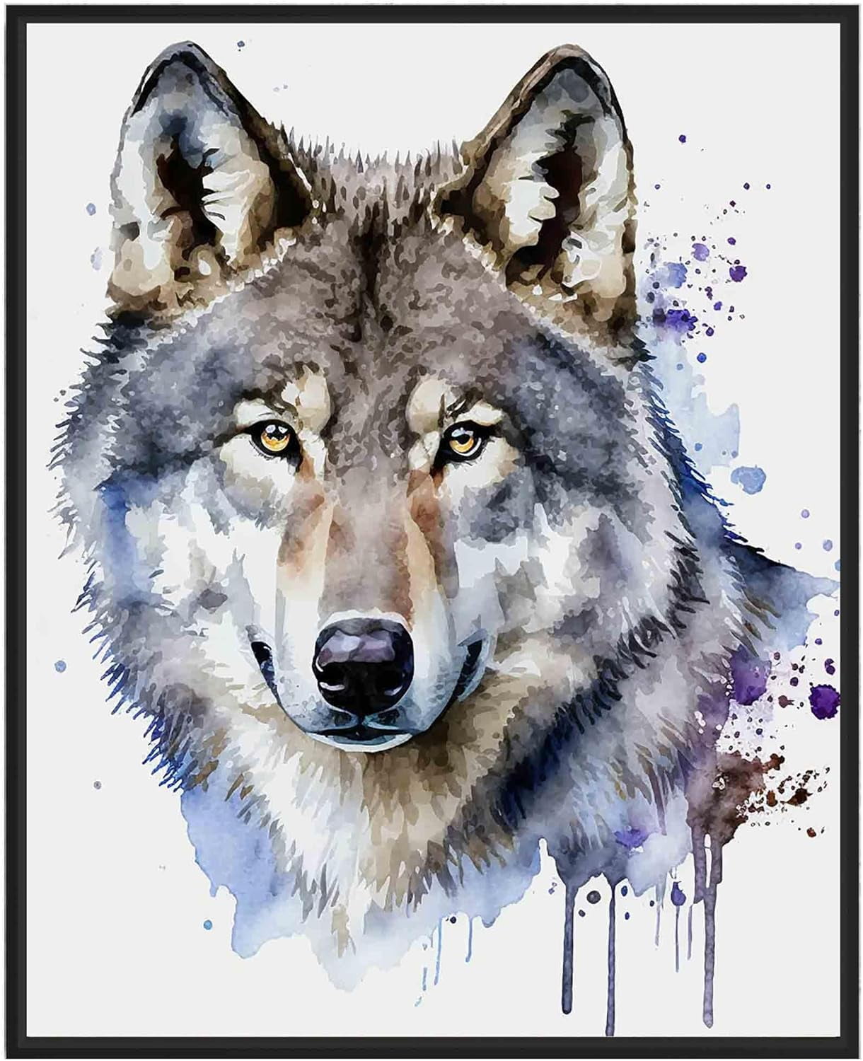 AEFER Gray Wolf Art Print Poster, Abstract Watercolor Animal Wall Art ...