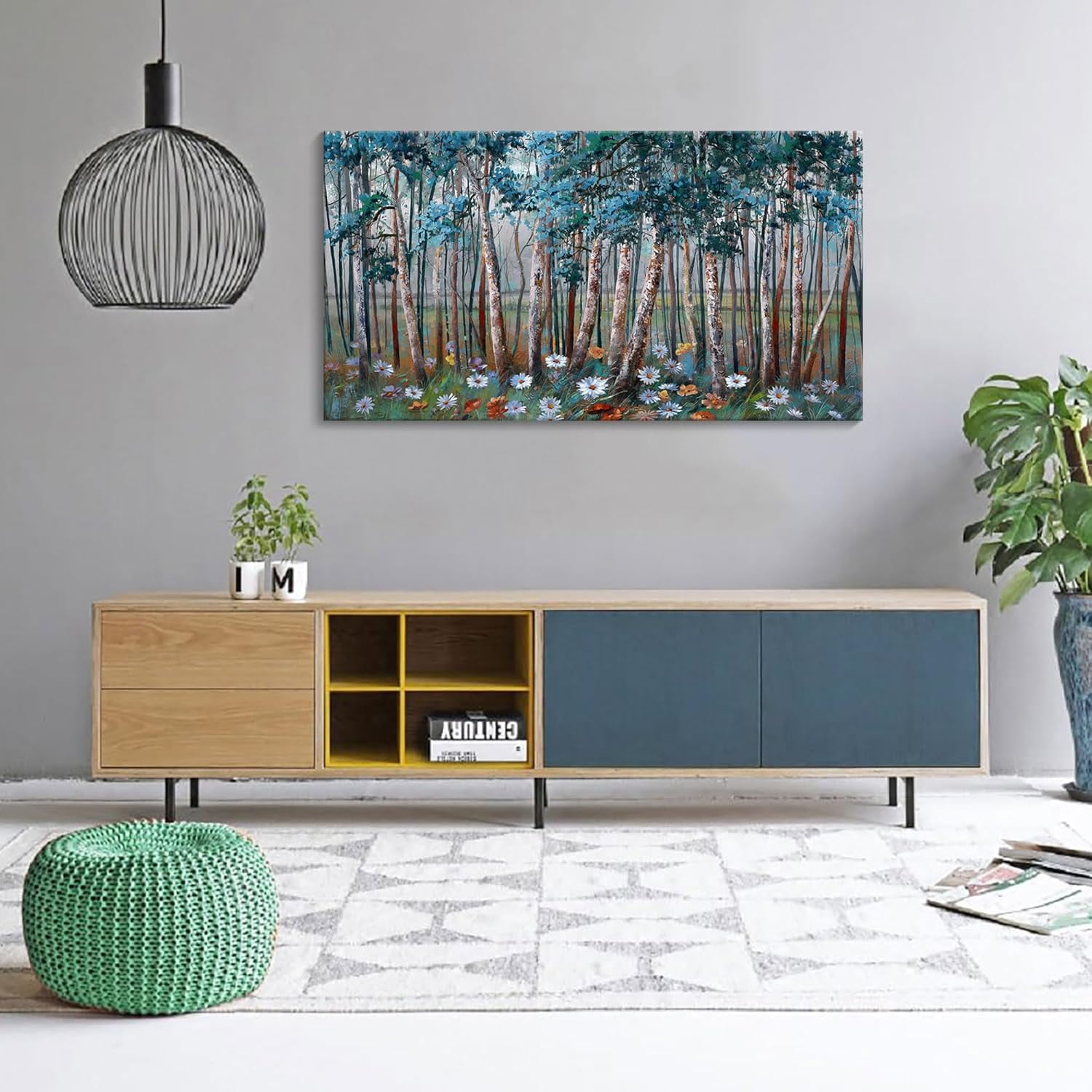 AEFER Green Tree Canvas Wall Art Forest Landscape Picture Modern Birch ...
