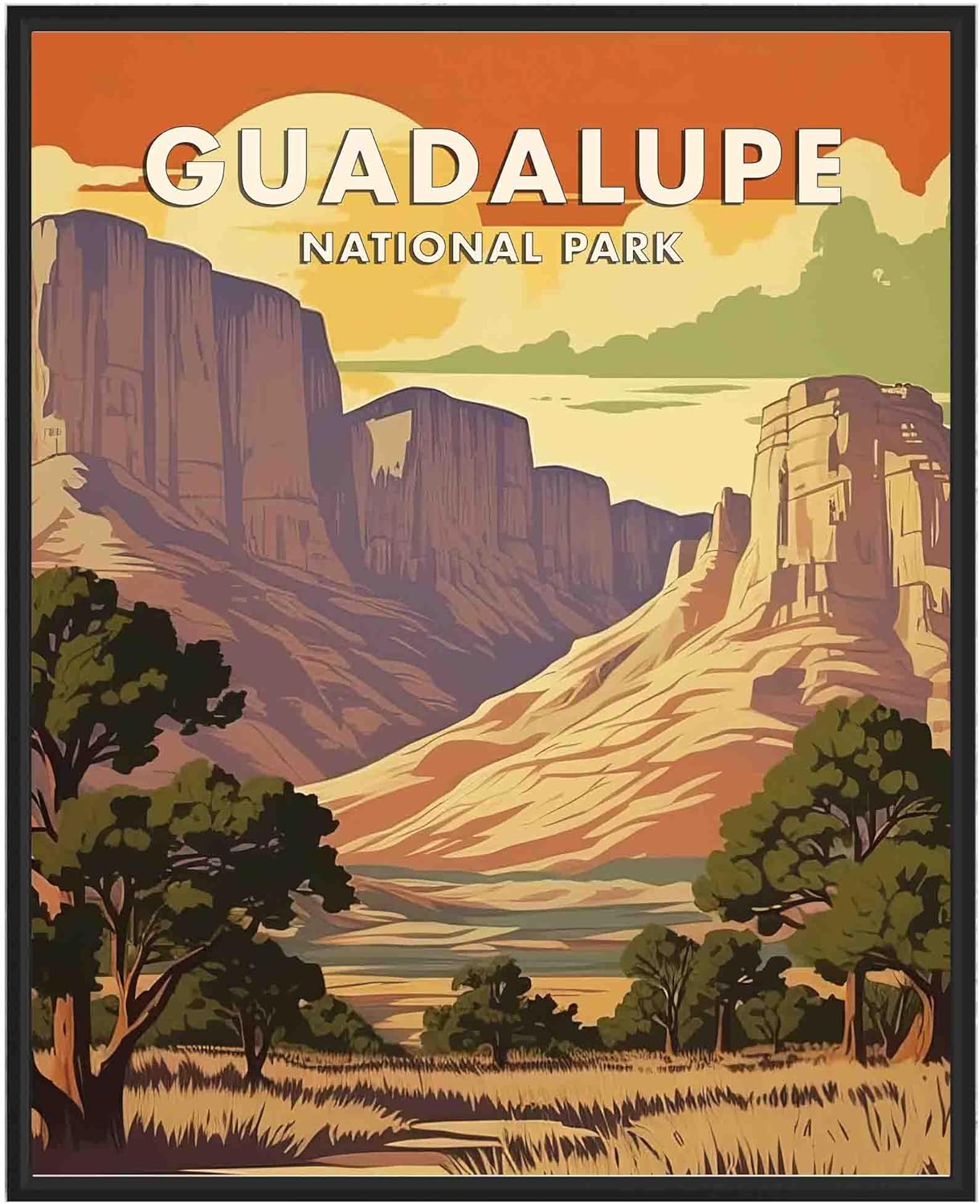 AEFER Guadalupe National Park Poster Art Print Retro Mountain Lake Wall ...