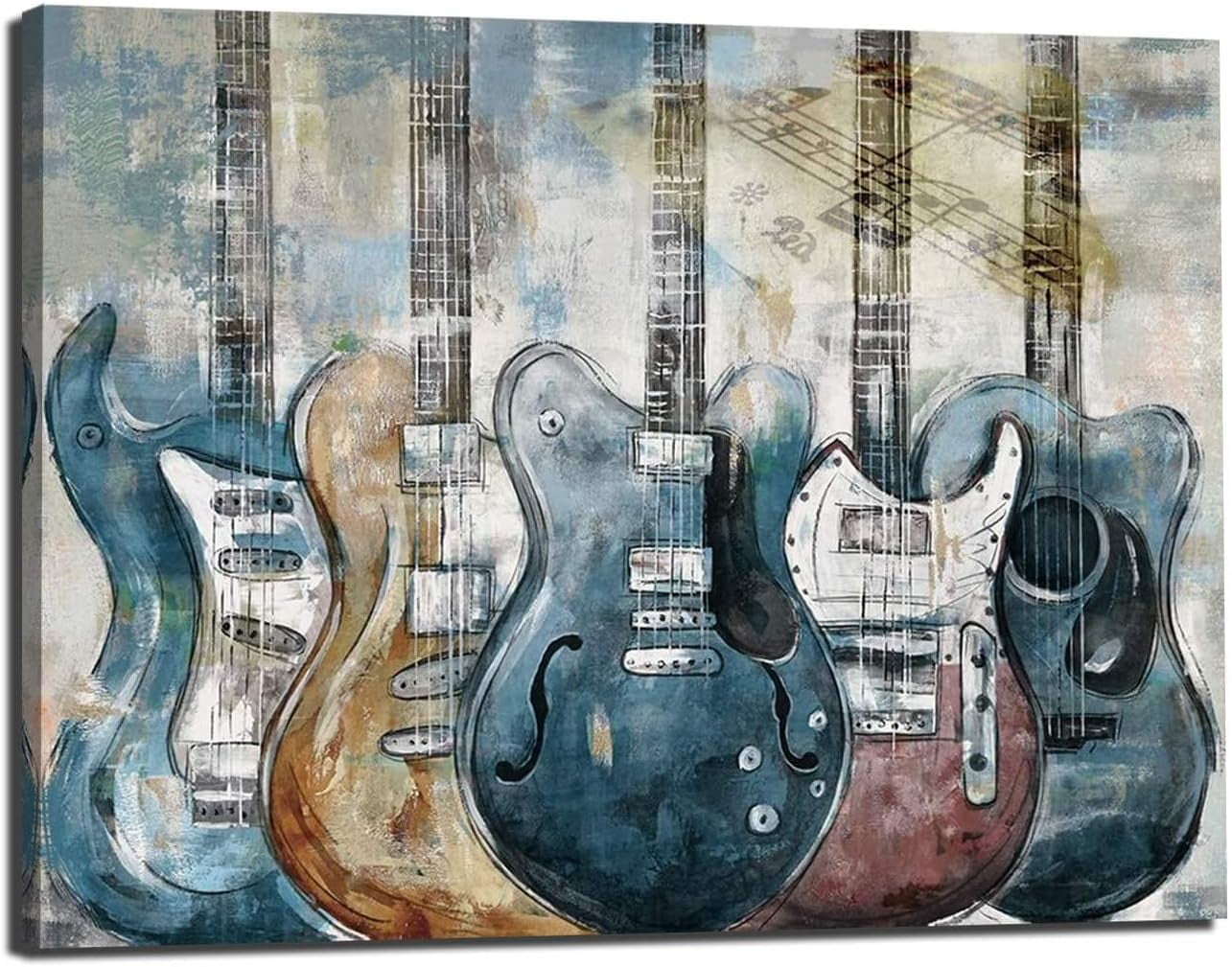 AEFER Guitar Wall Art Modern Blue Canvas Prints Musical Themed Canvas ...
