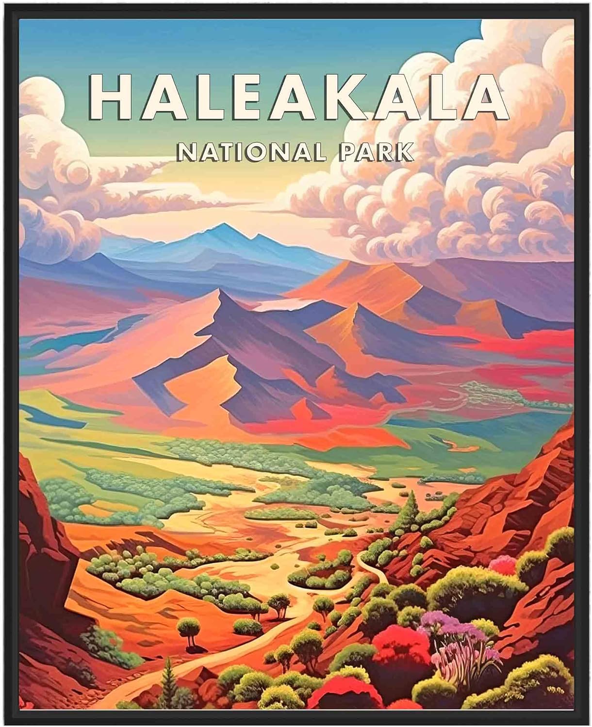 AEFER Haleakala National Park Poster Art Print Retro Mountain Lake Wall Art Poster Vintage Decor ...