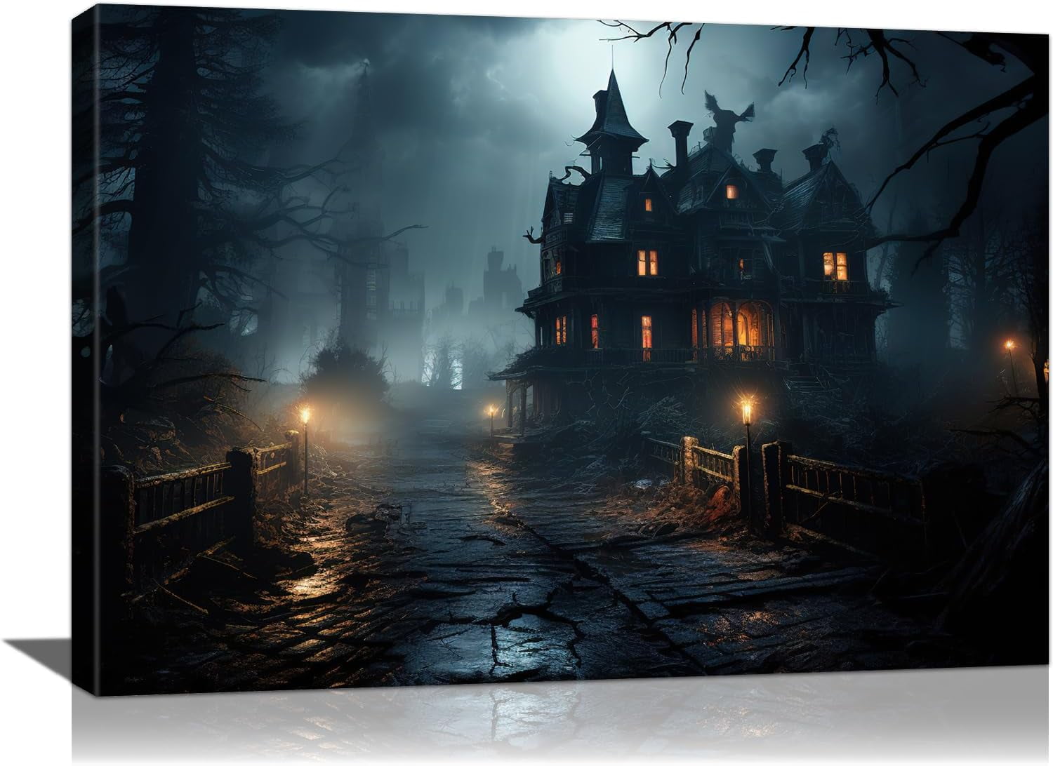 AEFER Halloween Home Decoration Ghost Castles at Night Canvas Wall Art Unidentified Creatures on ...
