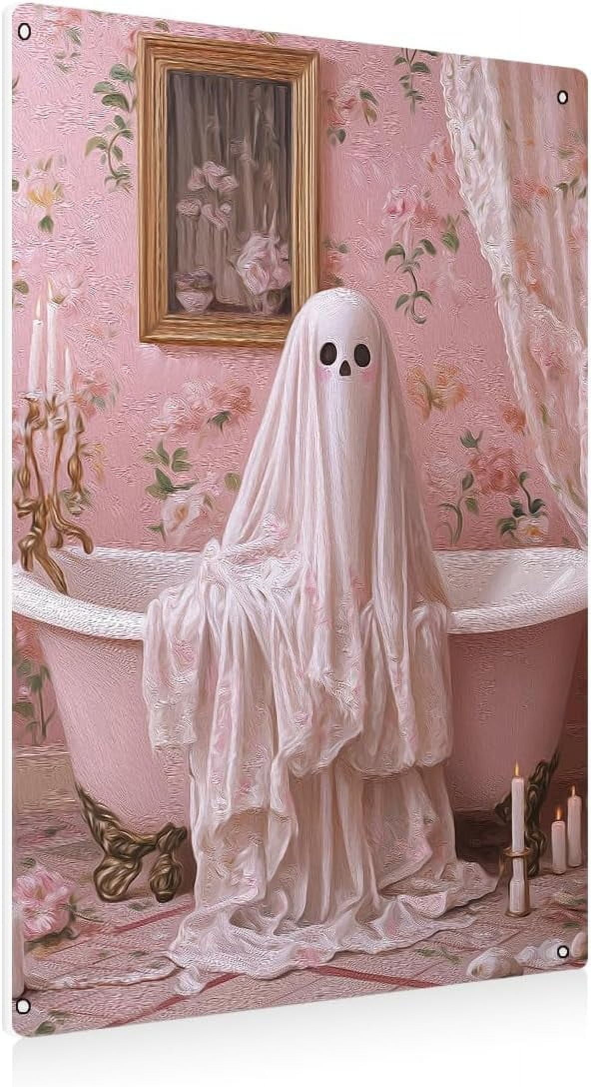 AEFER Halloween Sign Decor Cute Gothic Ghost Wall Art Metal Tin Sign ...