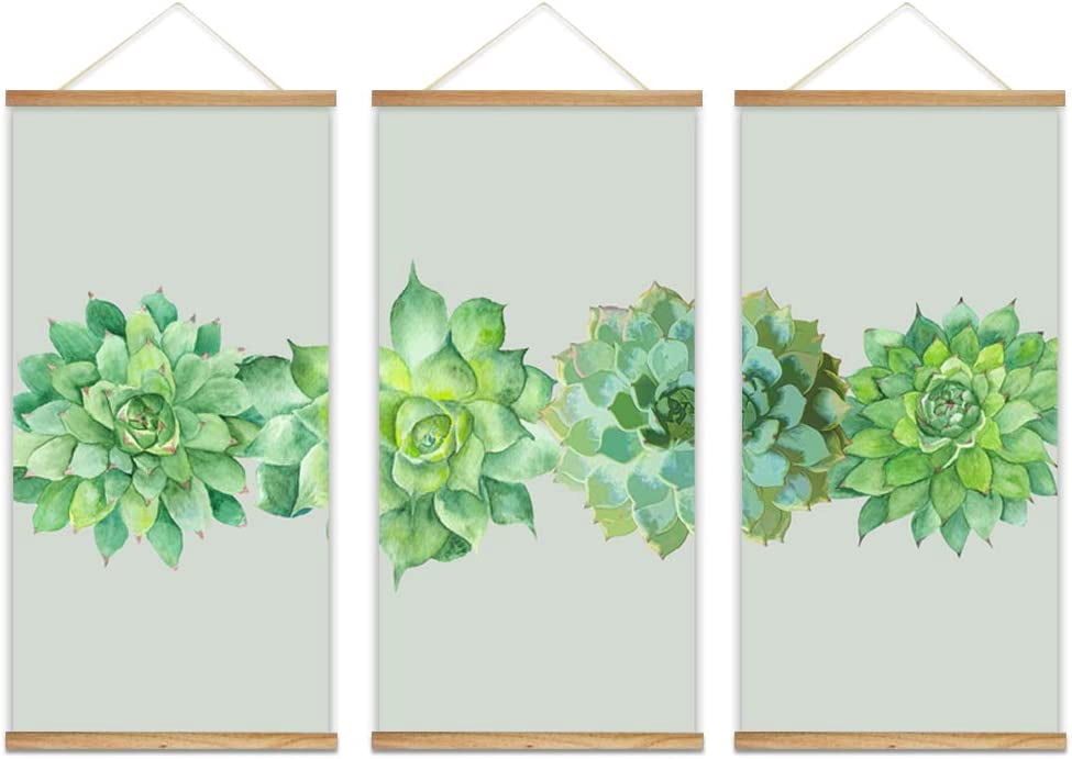 AEFER Hanging Poster with Wood Frames Beautiful Green Plants Home Wall ...