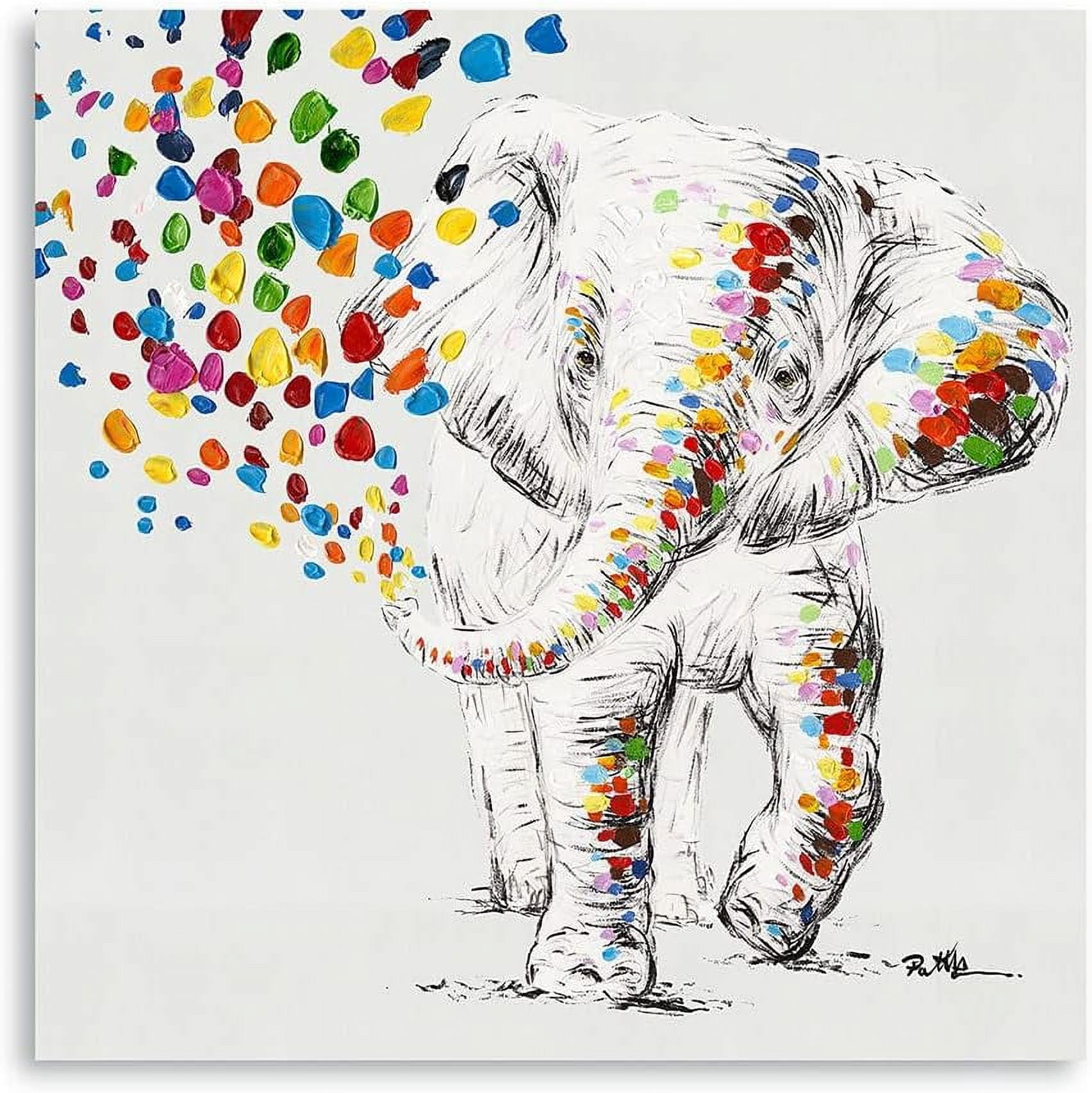 AEFER Happy Elephant Canvas Wall Art Cute Elephant Spraying Water ...