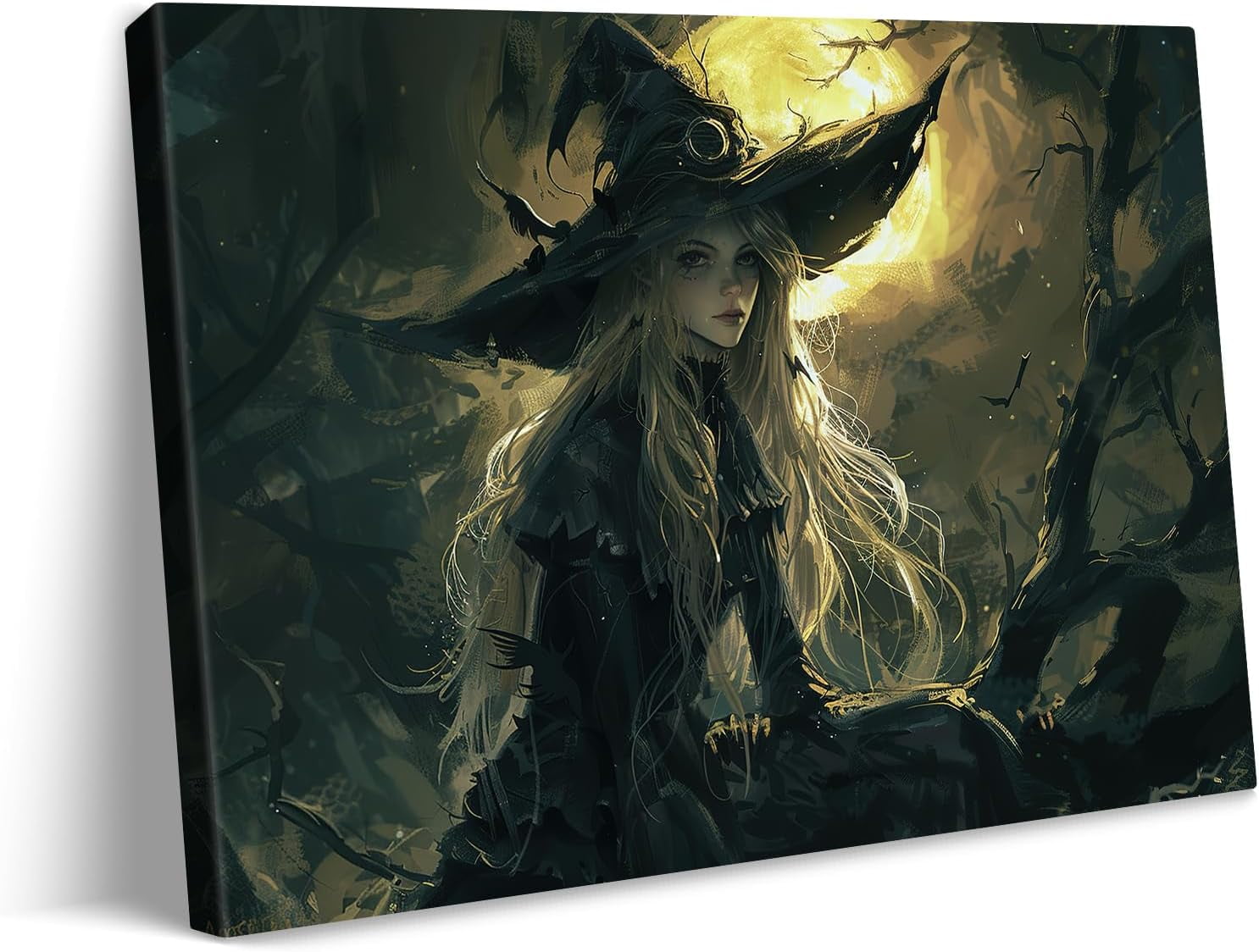 AEFER Haunting Halloween Canvas Wall Art Witchy Aesthetic Poster Silver ...