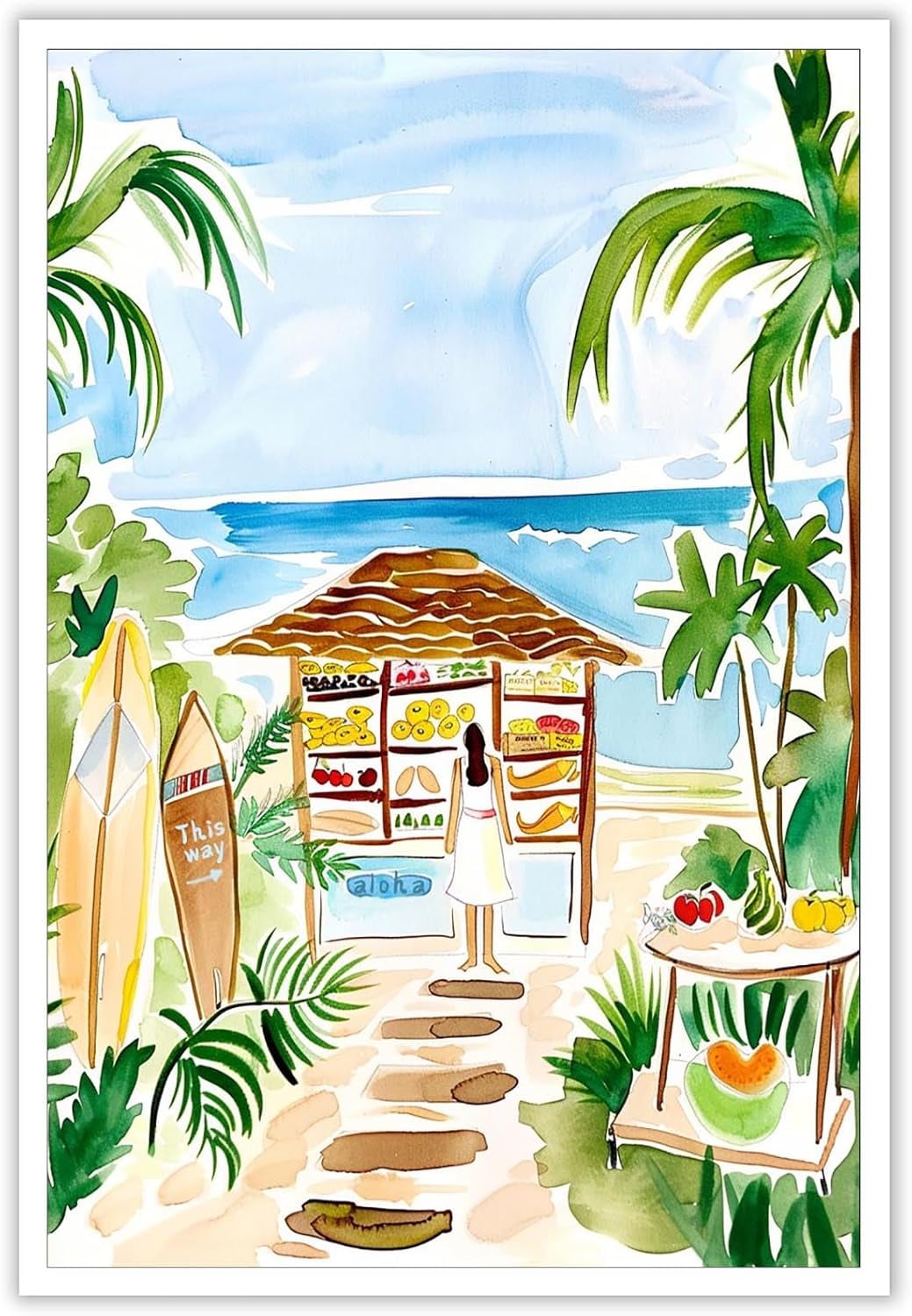 AEFER Hawaii Fruit Stand Prints Painting Hawaiian Boho Beach Tropical ...