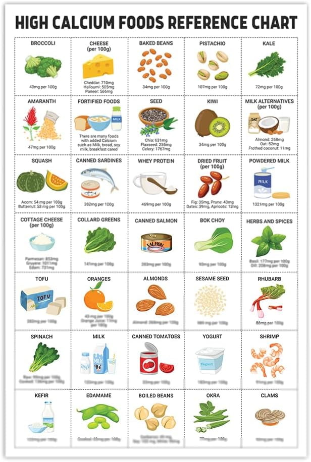 AEFER Healthy Food Poster -, High Calcium Reference, Patient Education ...