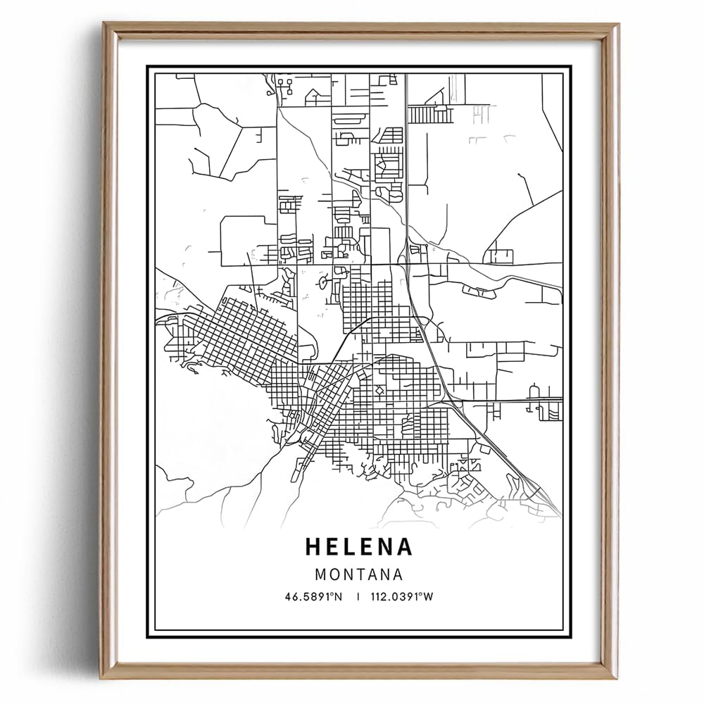 AEFER Helena City Montana State Poster - Minimalist Black White Wall ...