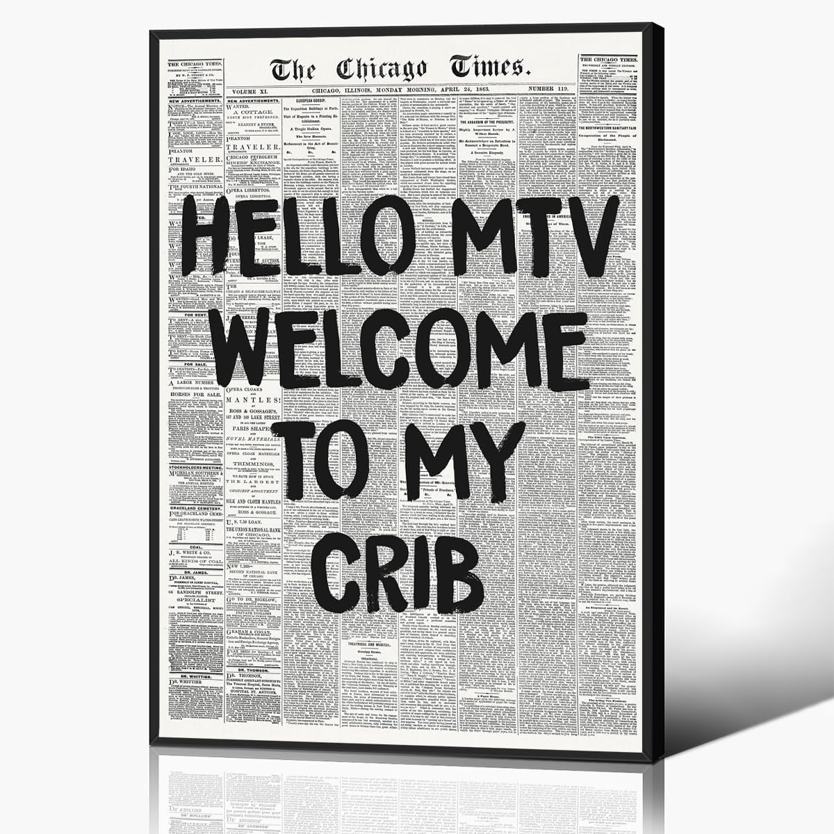 AEFER Hi MTV, Welcome To My Crib Newspaper Canvas Wall Art, Vintage ...