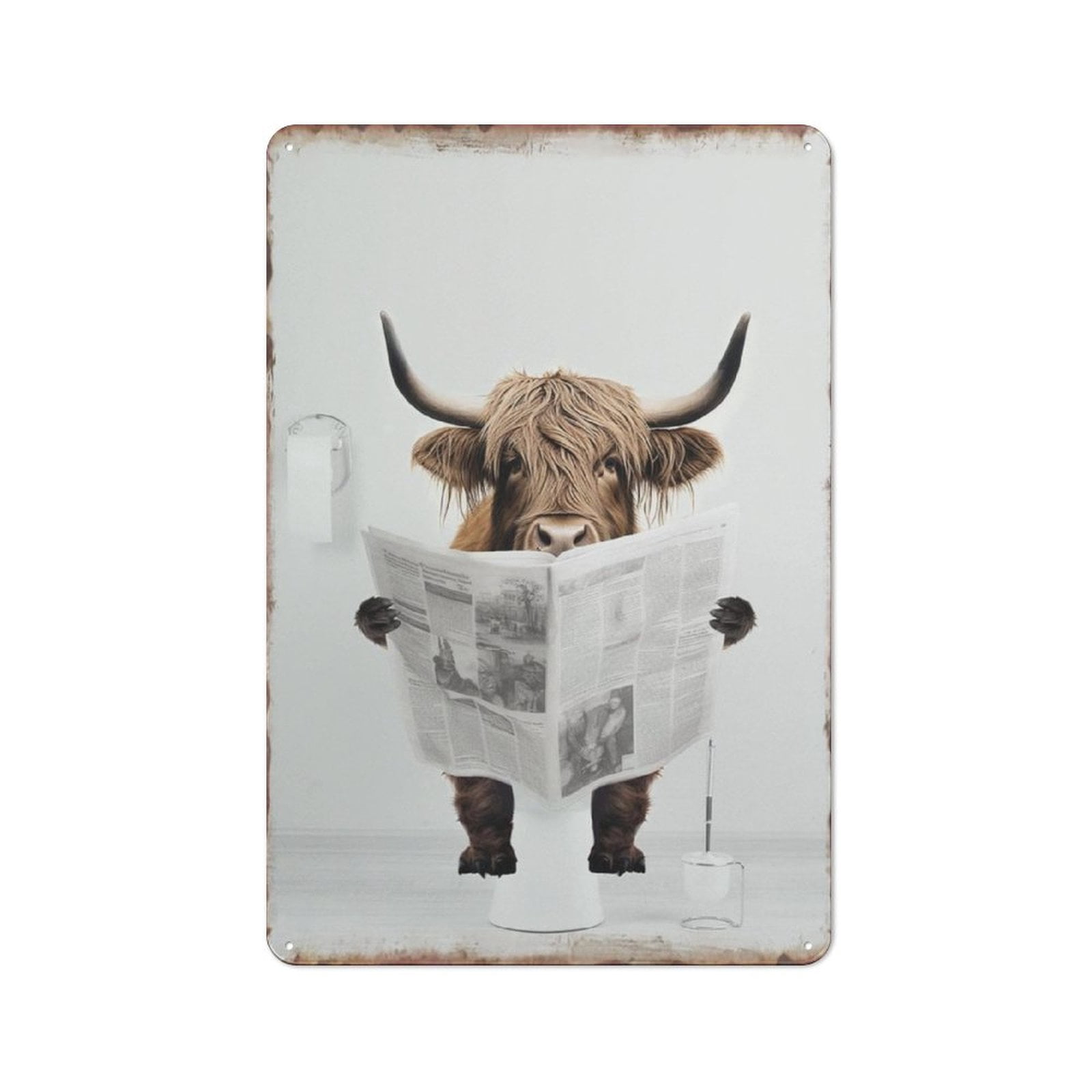 AEFER Highland Cattle Sitting on the Toilet Reading Newspaper Vintage ...
