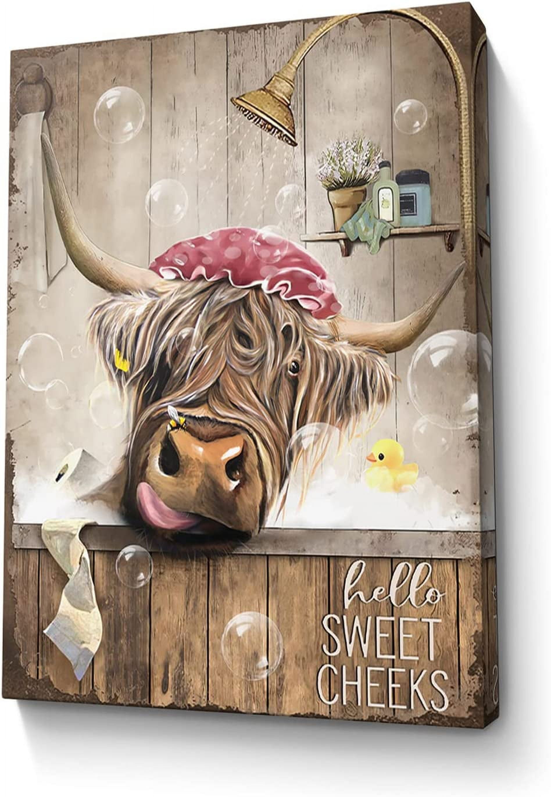 AEFER Highland Cow Bathroom Decor Wall Art Farmhouse Cow Bathroom ...