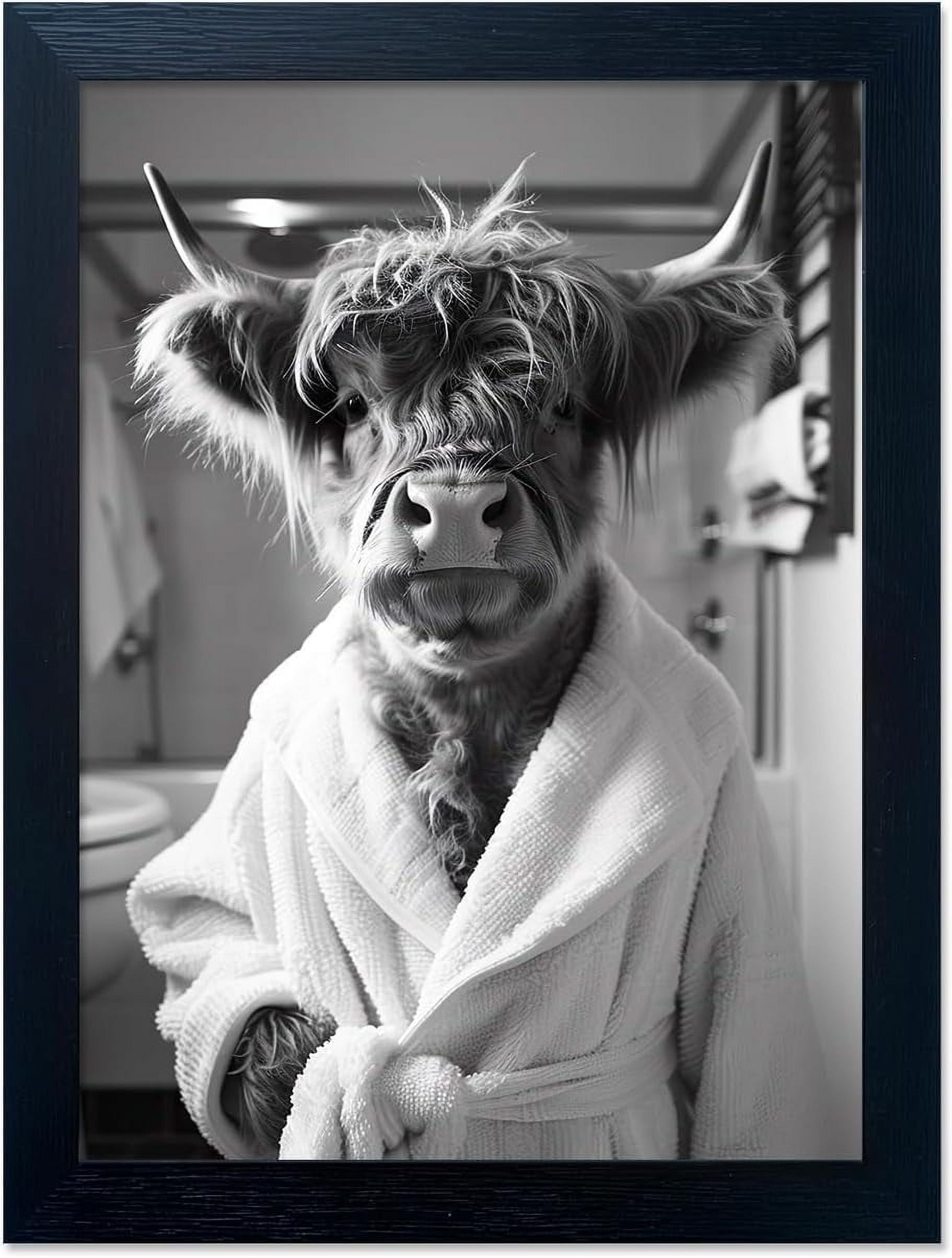 AEFER Highland Cow Brushing Teeth Bathroom Wall Decor, Black and White ...