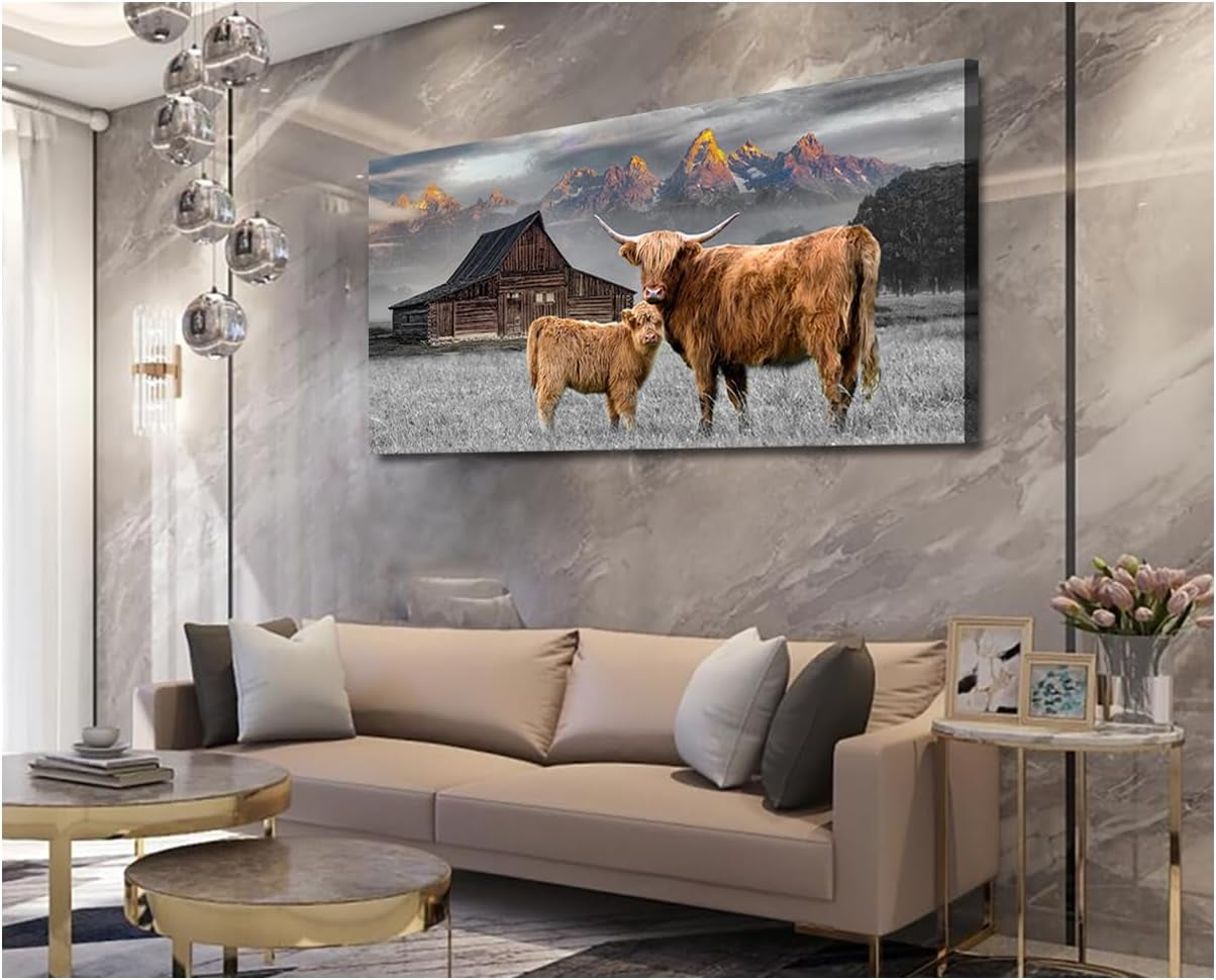 AEFER Highland Cow Canvas Wall Art - Animal Print Pictures 24x48 inches ...