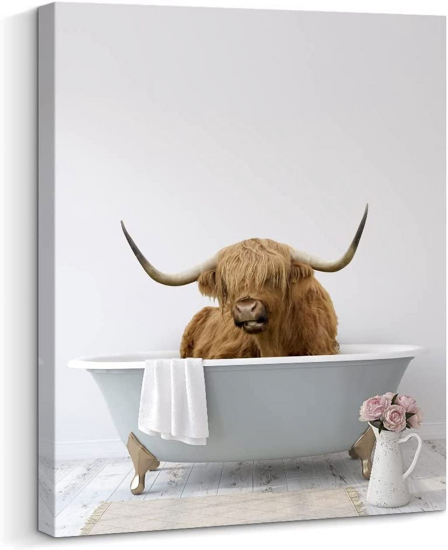 AEFER Highland Cow Wall Art for Bathroom Wall Decor - Cute Yak Canvas ...