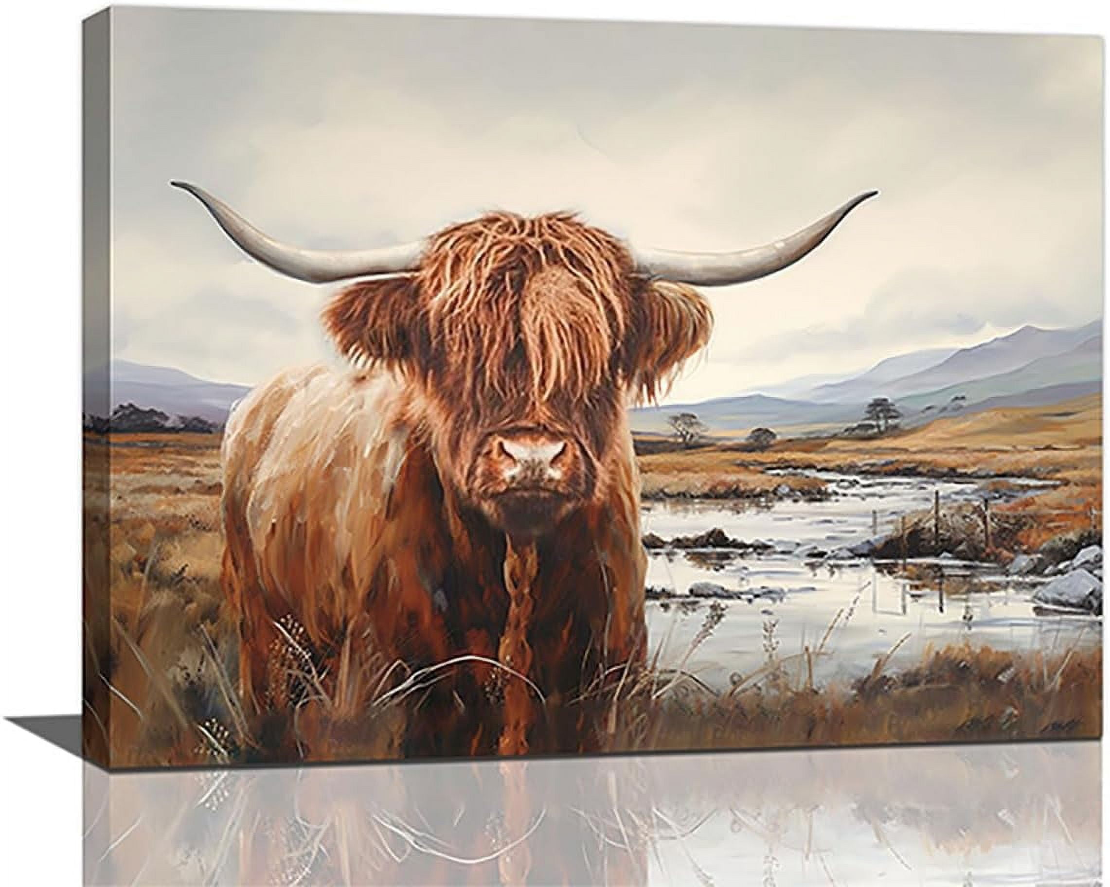 AEFER Highland Cow Wall Art Country Farm Cow Highland Cow Bathroom ...