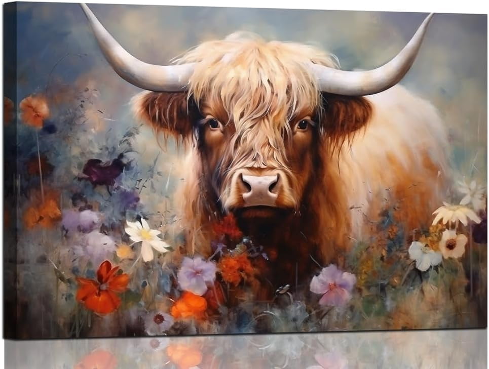 AEFER Highland Cow Wall Art Cow Pictures Wall Decor Farmhouse Theme ...