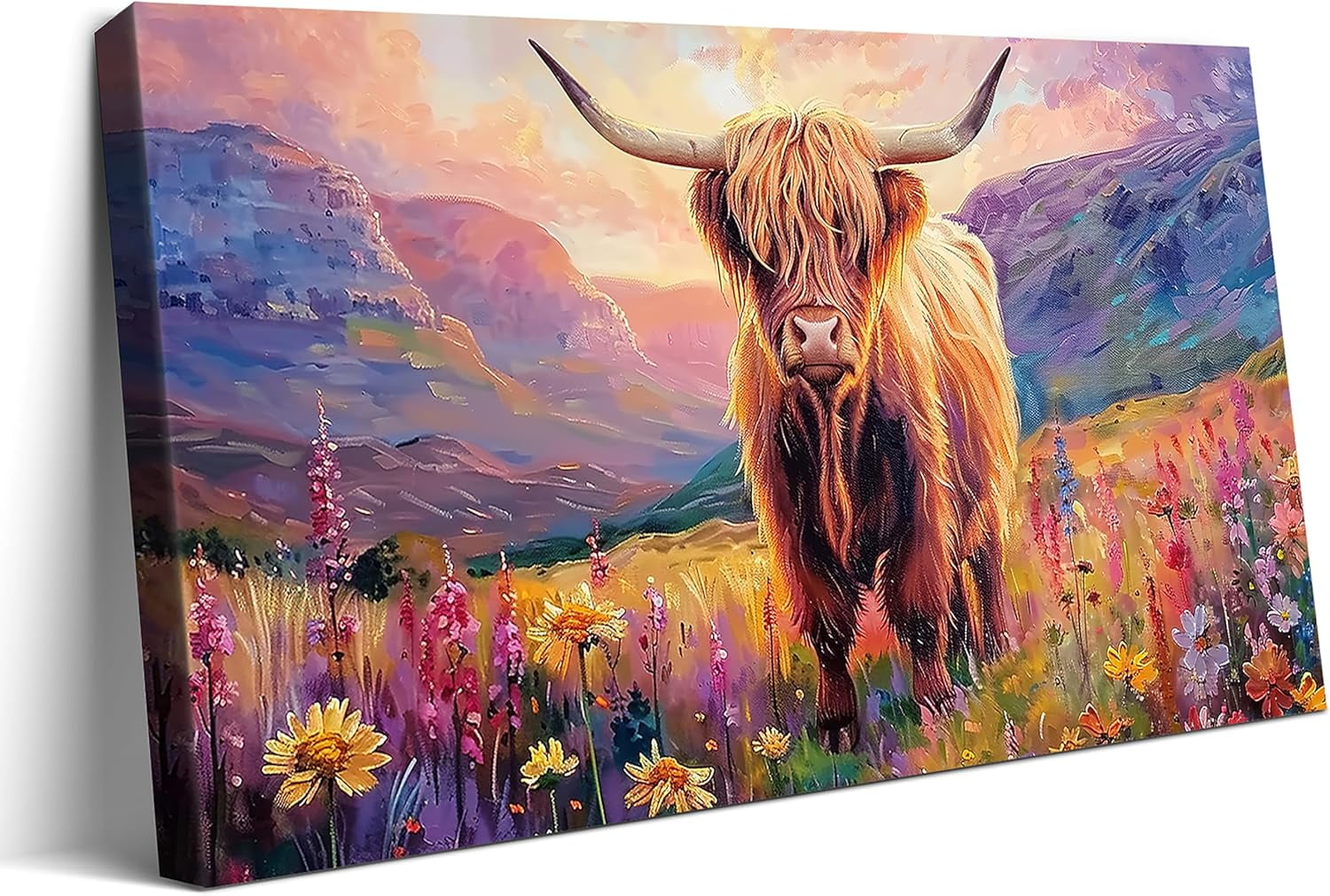 AEFER Highland Cow Wall Art Large Rustic Cow Floral Pictures Canvas ...
