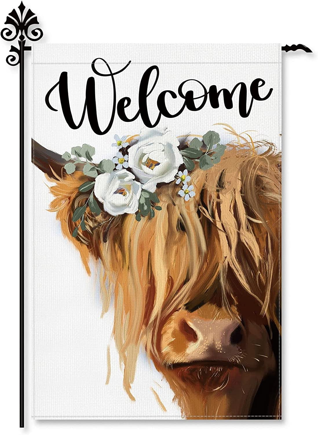 AEFER Highland Cow Welcome Garden Flag: Floral Cow Farmhouse Flag ...