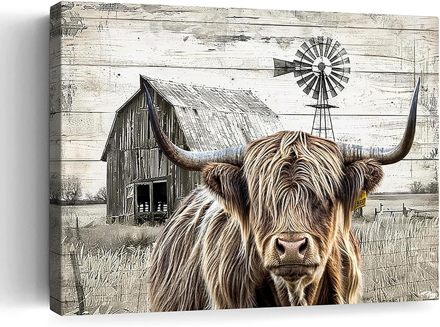 AEFER Highland Cow Wood Old Barn Conuntryside Vintage Landscape Wall ...