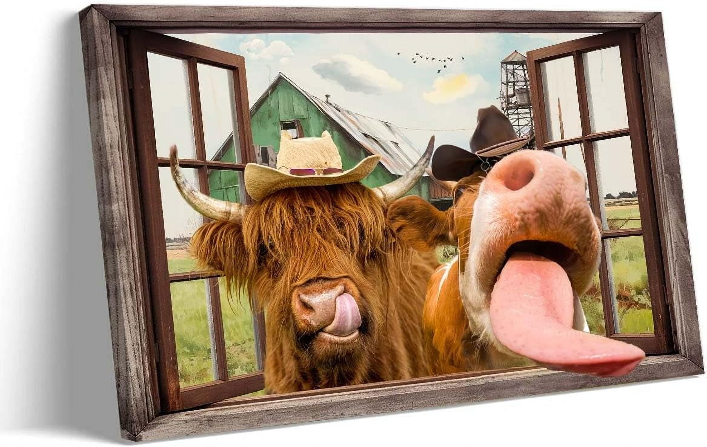 AEFER Highland Farmhouse Cow Wall Art Funny Animal Picture Wall Decor ...