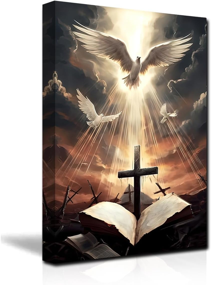 AEFER Holy Bible Cross Wall Art Christian Canvas Print The Cross And ...