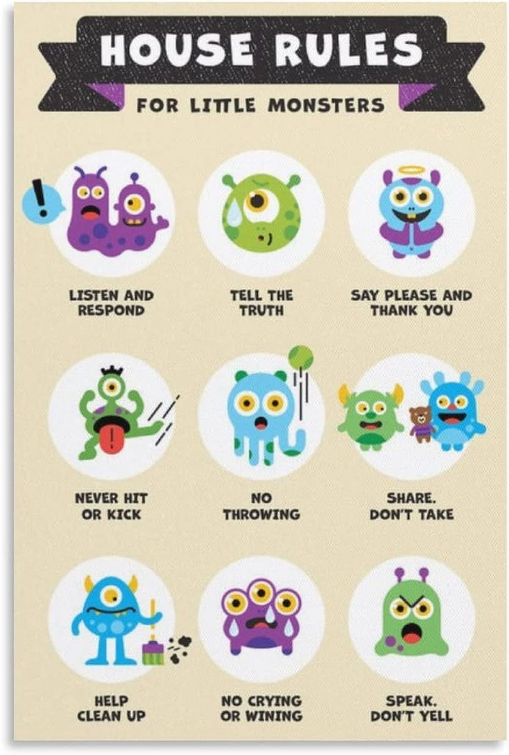 AEFER House Rules for Little Monsters Kids Art Rules Poster Quotes Art ...