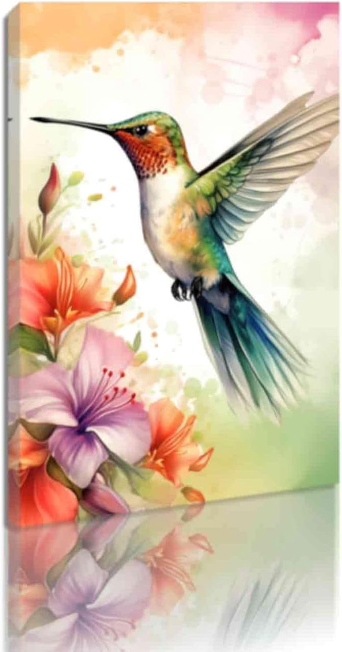 AEFER Hummingbird Picture Canvas Wall Art Colorful Bird and Flower ...
