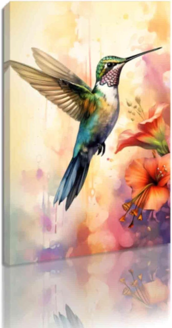 AEFER Hummingbird Picture Canvas Wall Art Colorful Bird and Flower ...