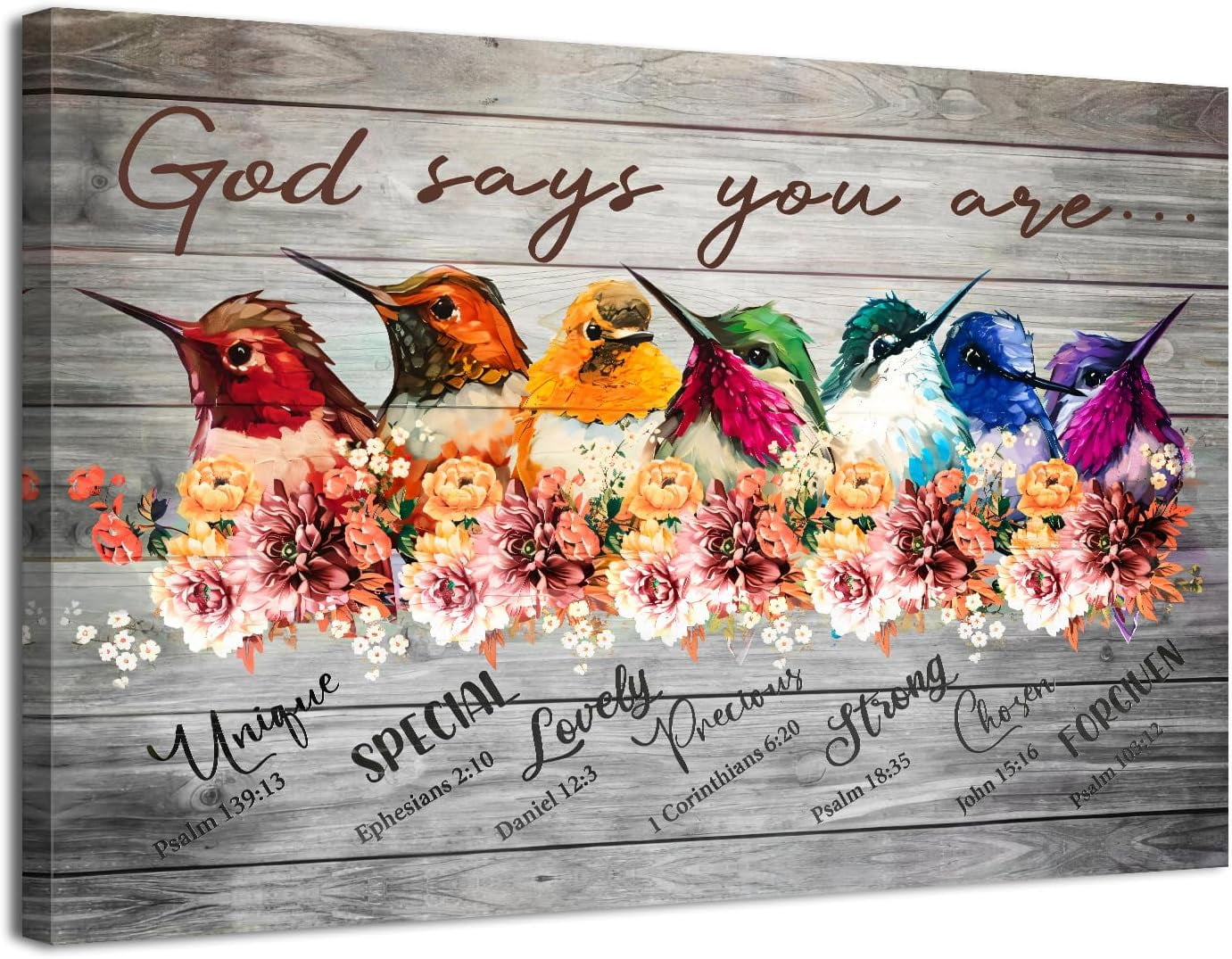 AEFER Hummingbirds Wall Art Colorful Peony Flower Pictures Rustic Print ...