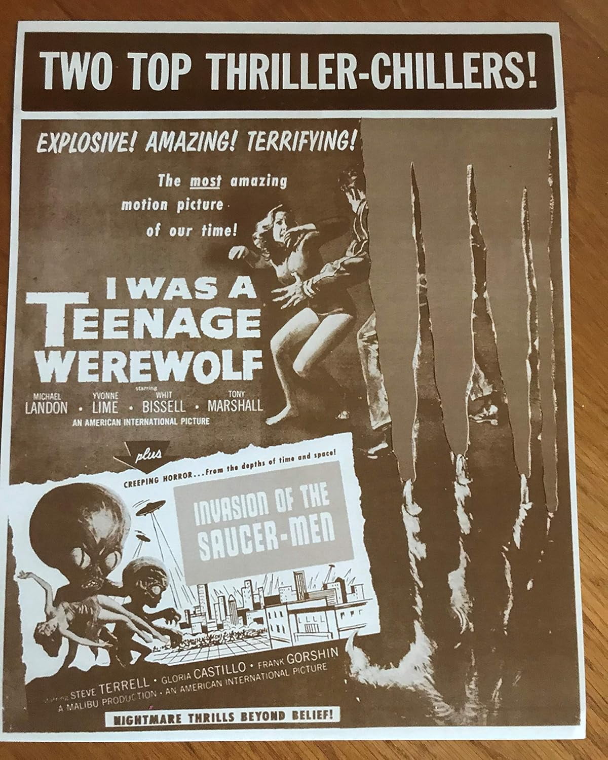 AEFER I was a Teenage Werewolf Horror Movie Sepia Unframe: 24x20inch ...
