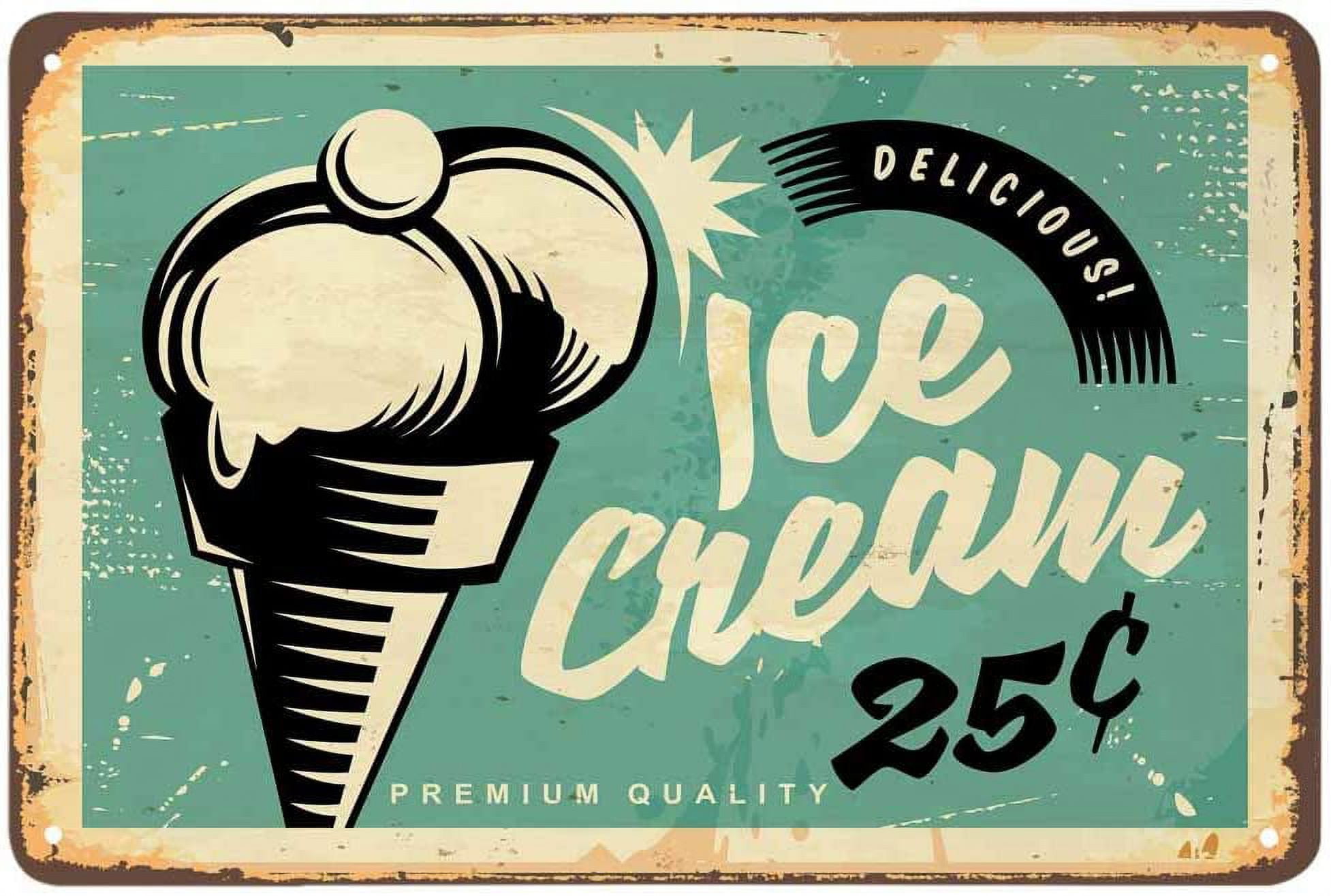 AEFER Ice Cream Tin Sign,Sweet Delicious Food Blue Vintage Metal Tin ...