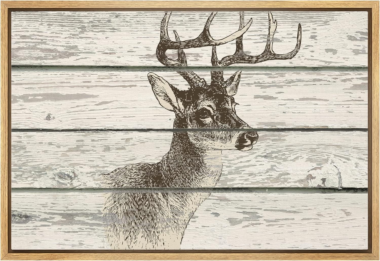 AEFER Illustration of a Deer's Upper Body on a Rustic Wooden ...