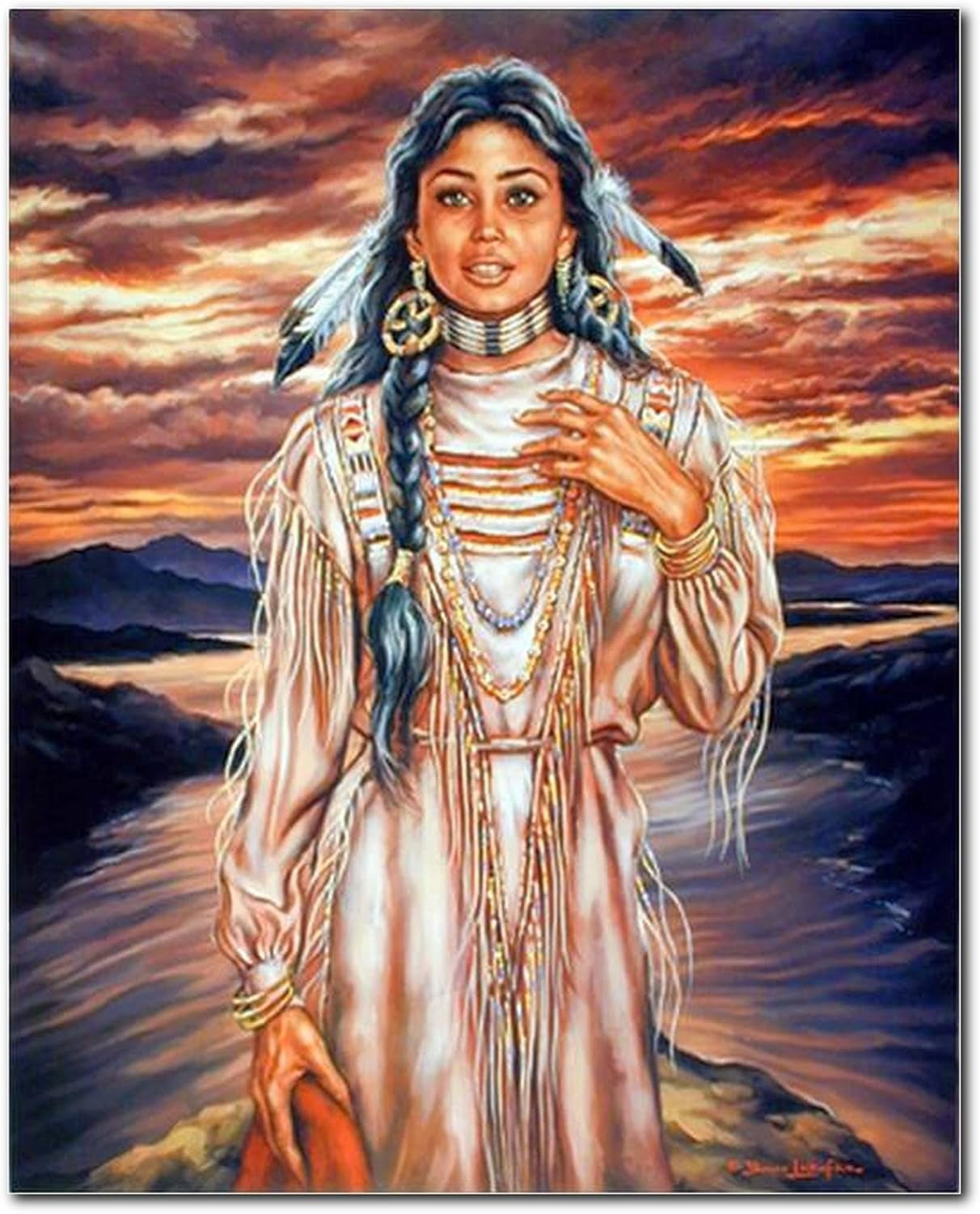 AEFER Indian Maiden Sunset Native American Wall Decor Art Print Poster ...