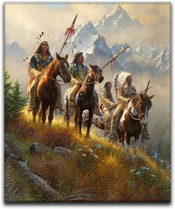 AEFER Indian Wall Art,Native American Chief Tribe with Horse Poster ...