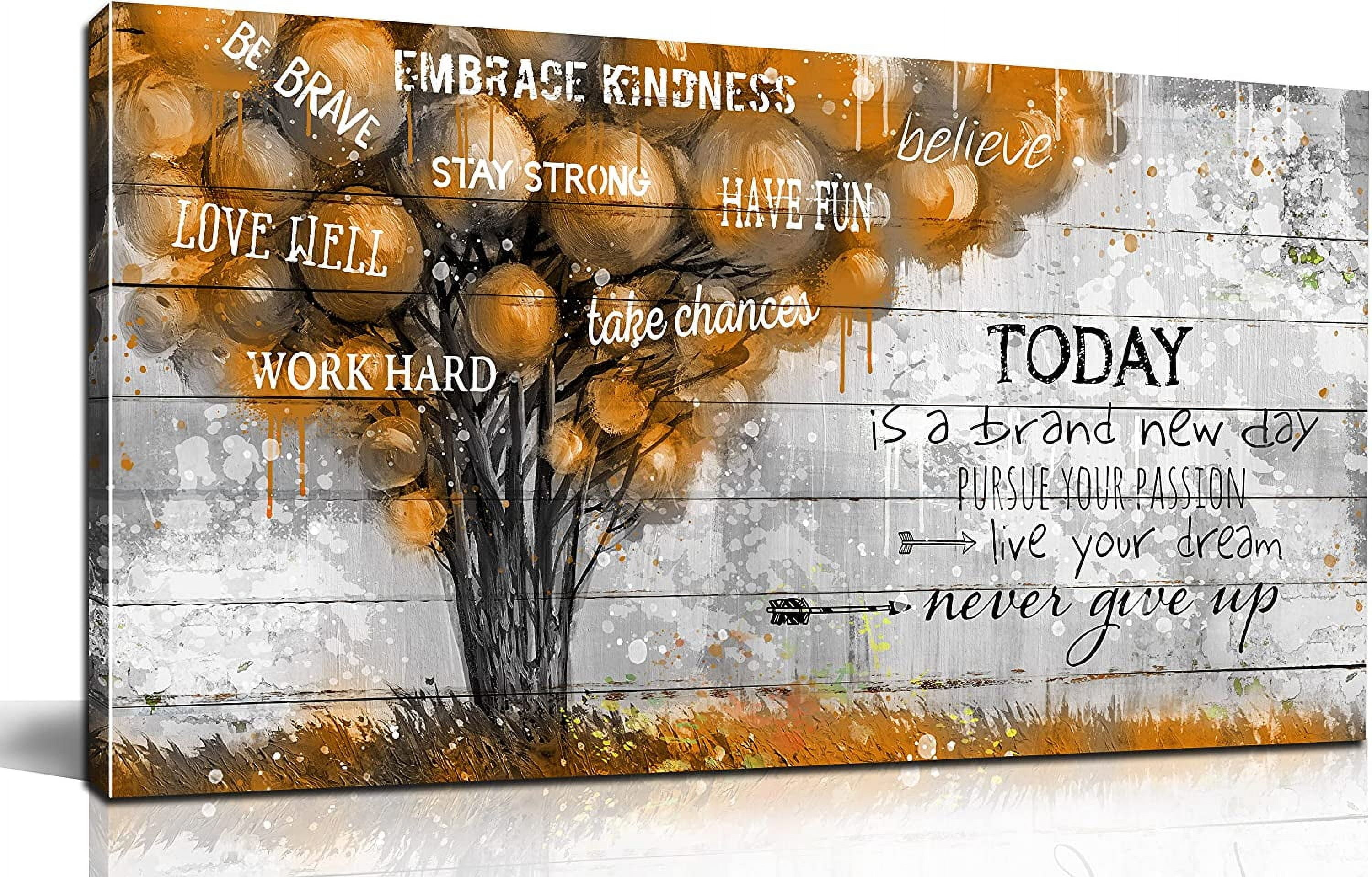 AEFER Inspiration Quotes Brown Tree Pictures Wall-Decor for Bedroom ...