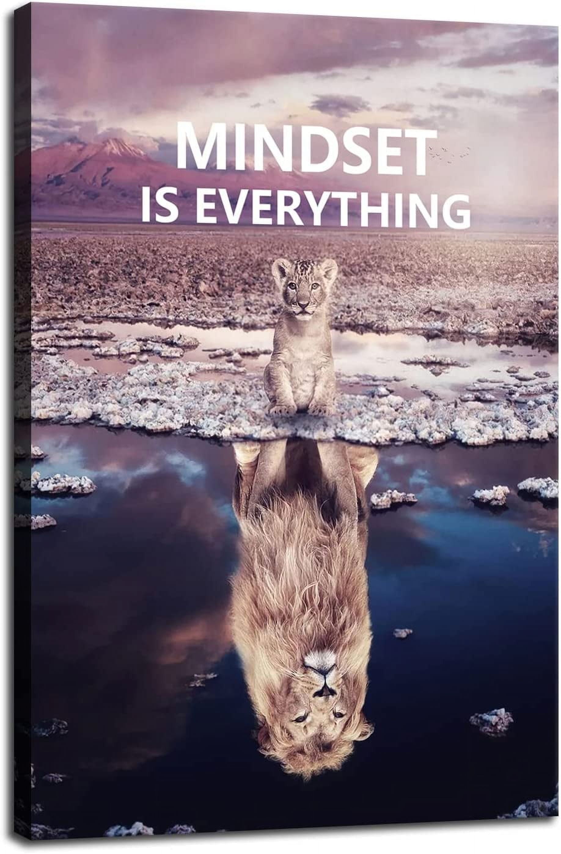 AEFER Inspirational Canvas Wall Art Little Lion Big Lion Mindset is Everything Canvas Poster ...