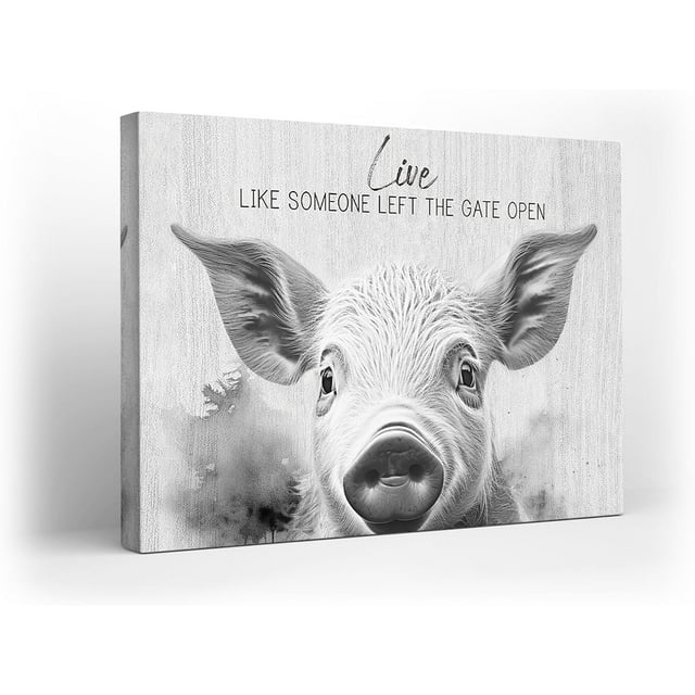 AEFER Inspirational Pig Canvas Wall Art Black and White Pig Print ...