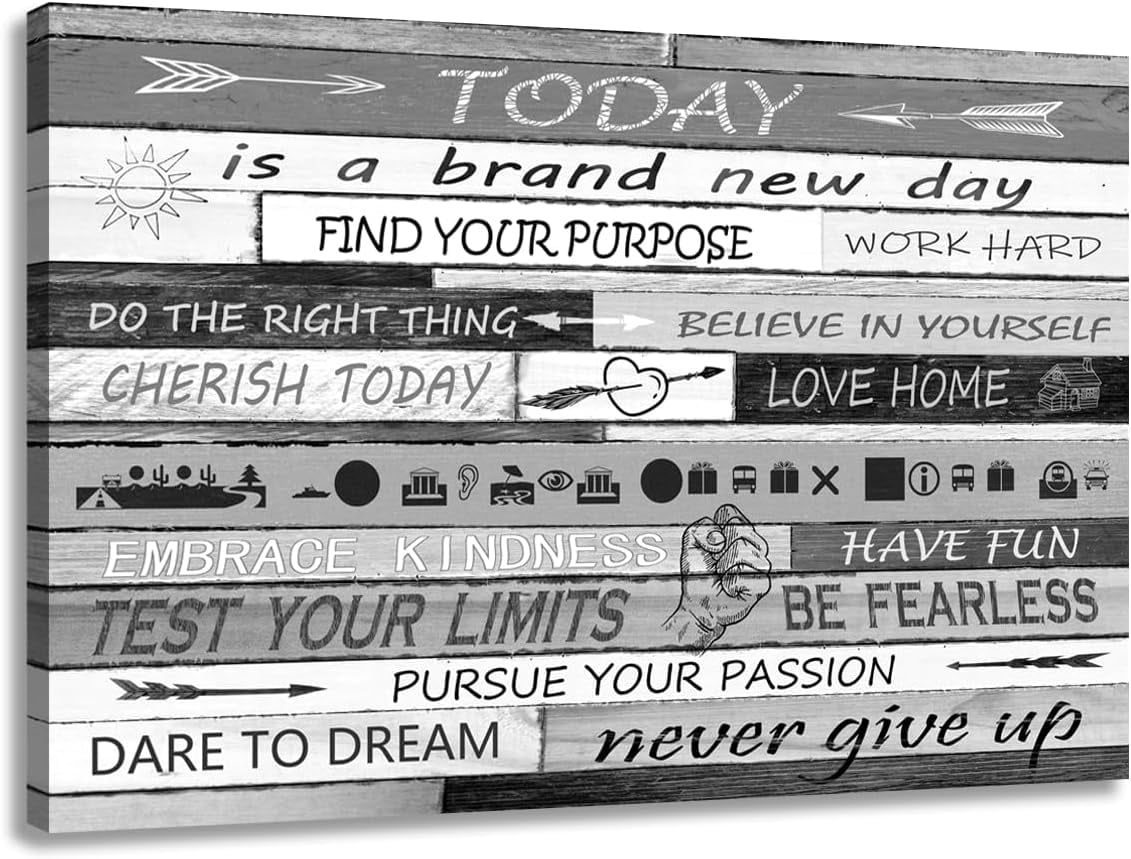 AEFER Inspirational Poster Wall Art Canvas, Motivational Quotes, Black ...