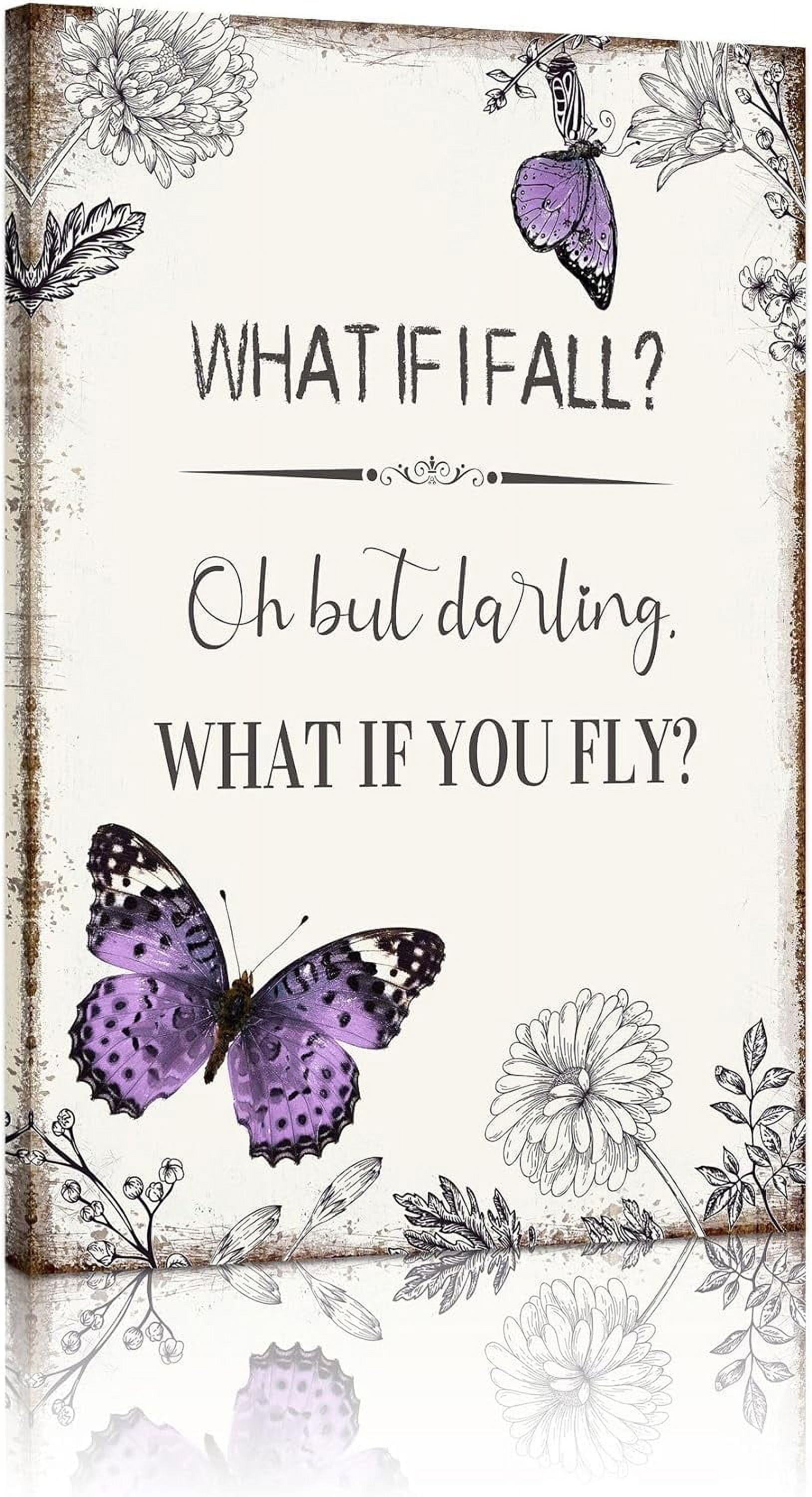AEFER Inspirational Quote Canvas Wall Art : Purple Butterfly Picture ...