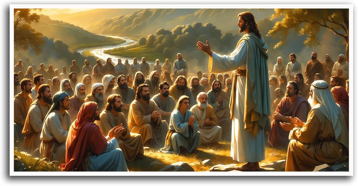 AEFER Inspirational Sermon Scene Oil Painting: Spiritual Gathering in a ...