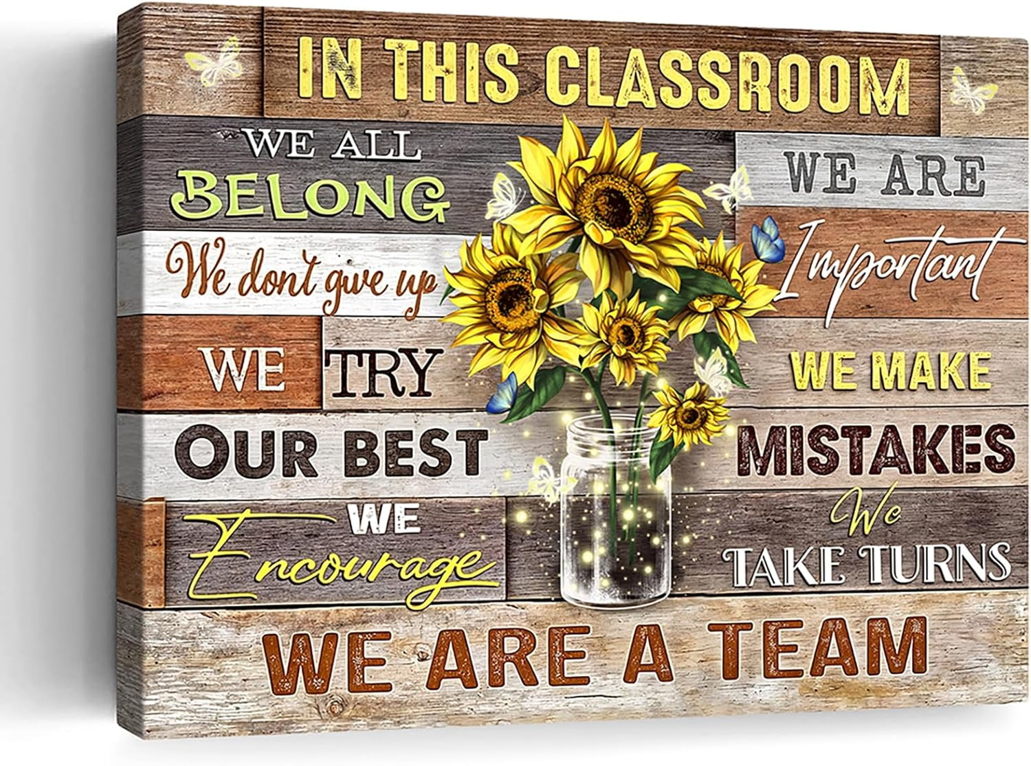 AEFER Inspirational Sunflower Wall Art Positive Modern Decor Classroom ...