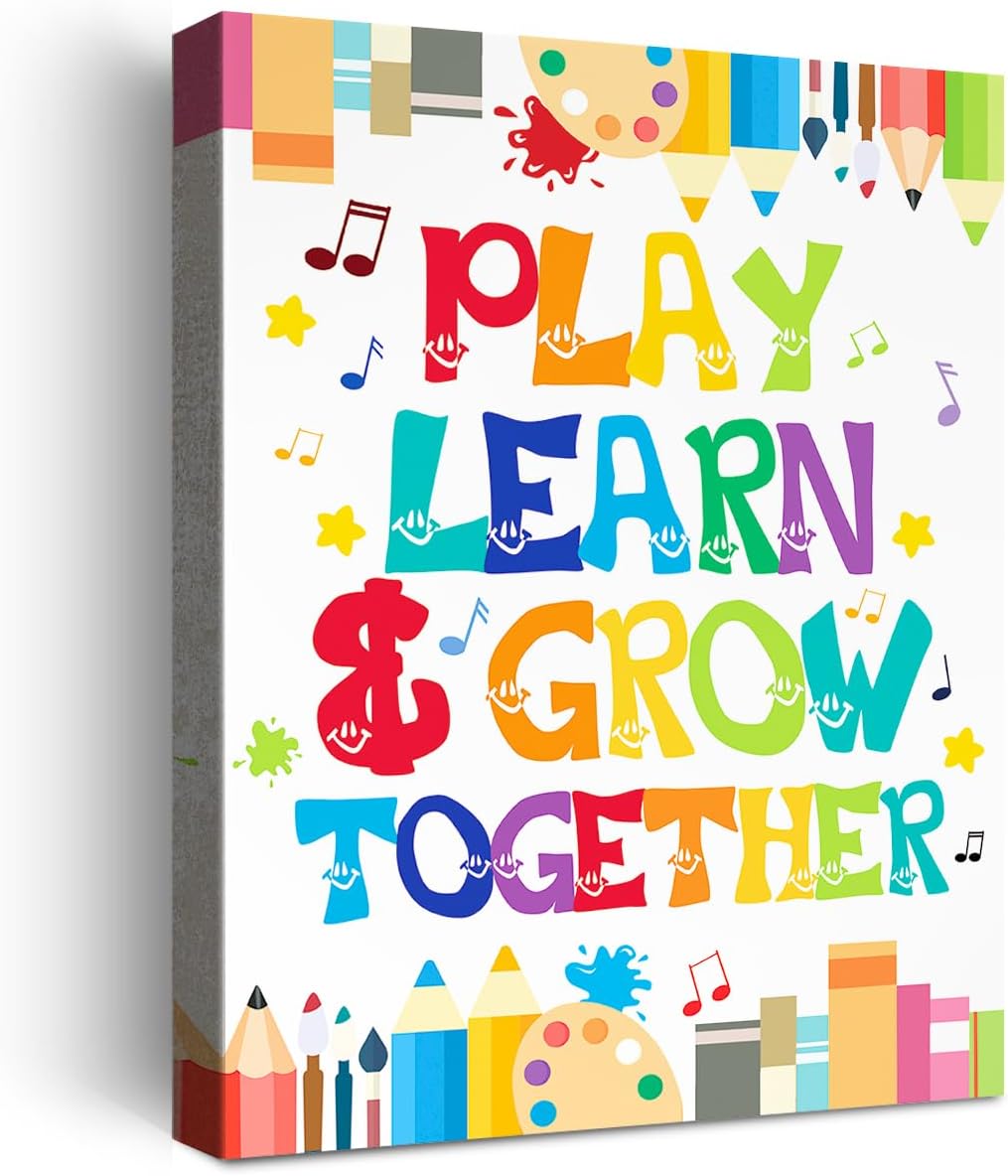 AEFER Inspirational Wall Art for Classroom Decor,Play Learn and Grow ...